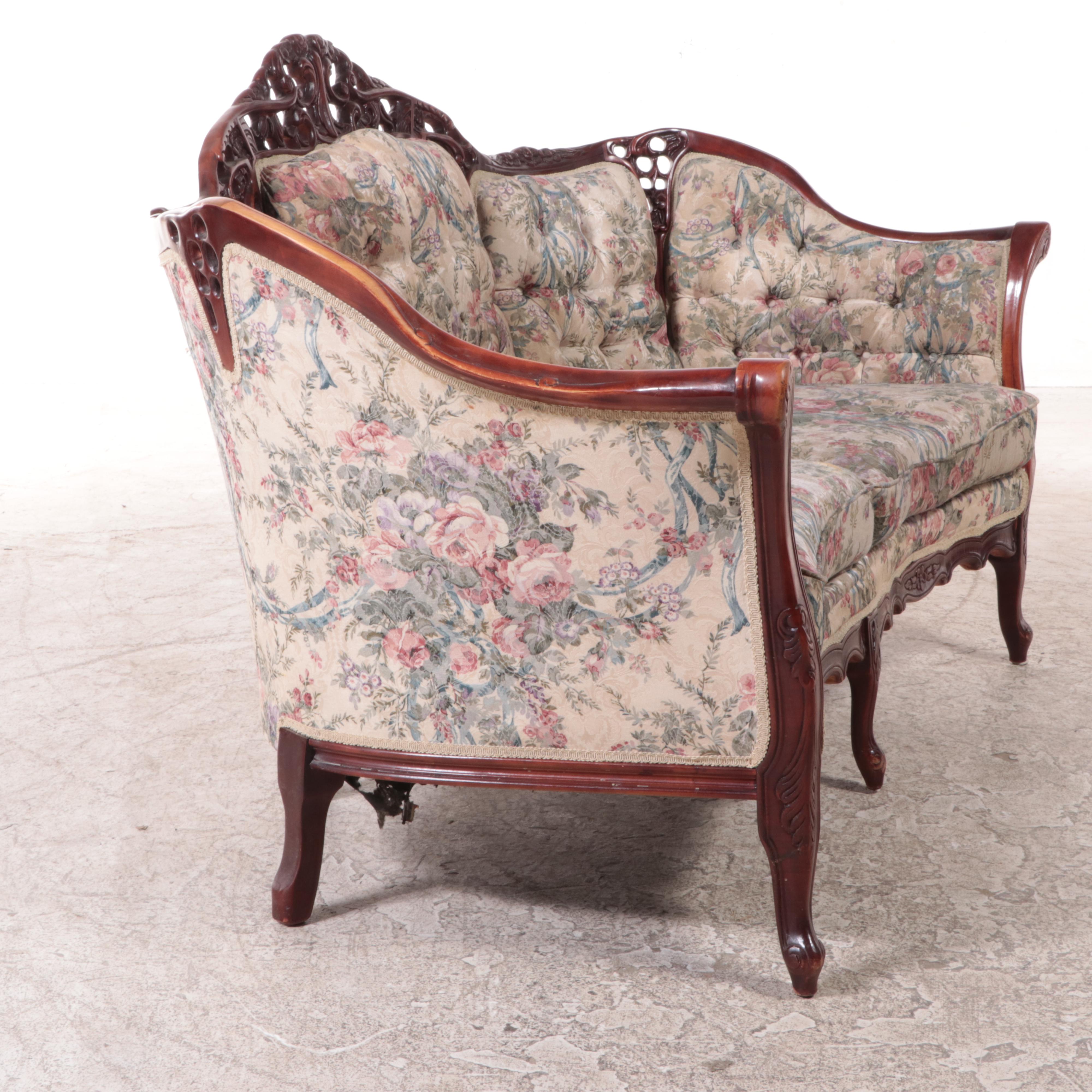 Kimball Furniture Reproductions Rococo Carved Sofa in Floral Tufted ...