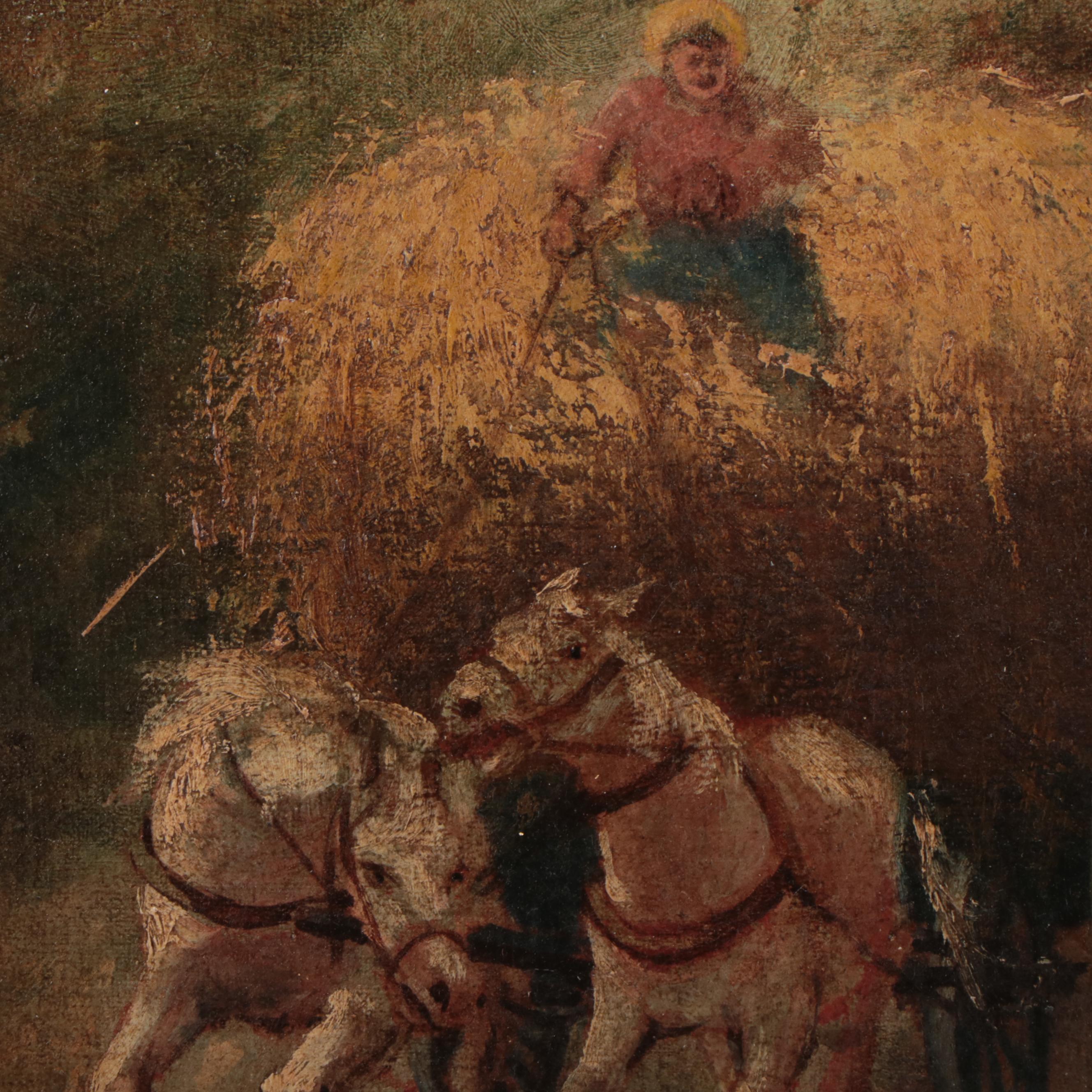 Jacob Bauer Oil Painting of Horse-Drawn Hay Wagon, Late 19th Century | EBTH