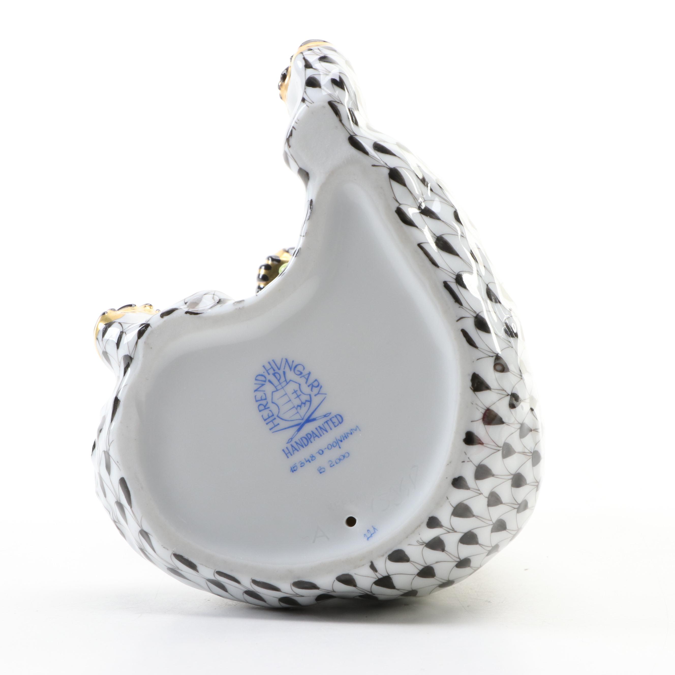 Herend Black Fishnet with Gold "Sitting Panda" Porcelain Figurine, 2000 ...