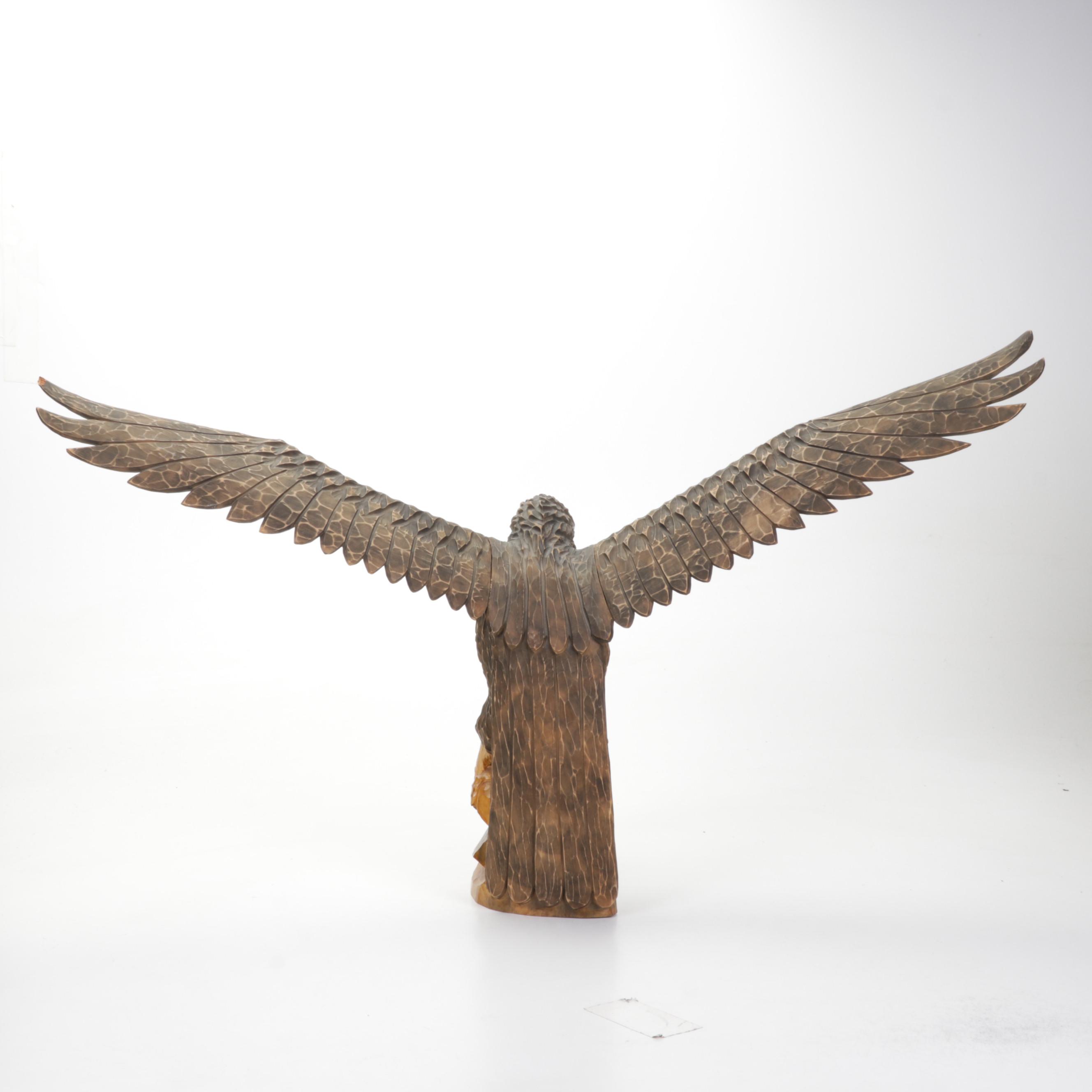 Hand-Carved Wood Eagle and Chick Sculpture, Mid-Late 20th Century | EBTH