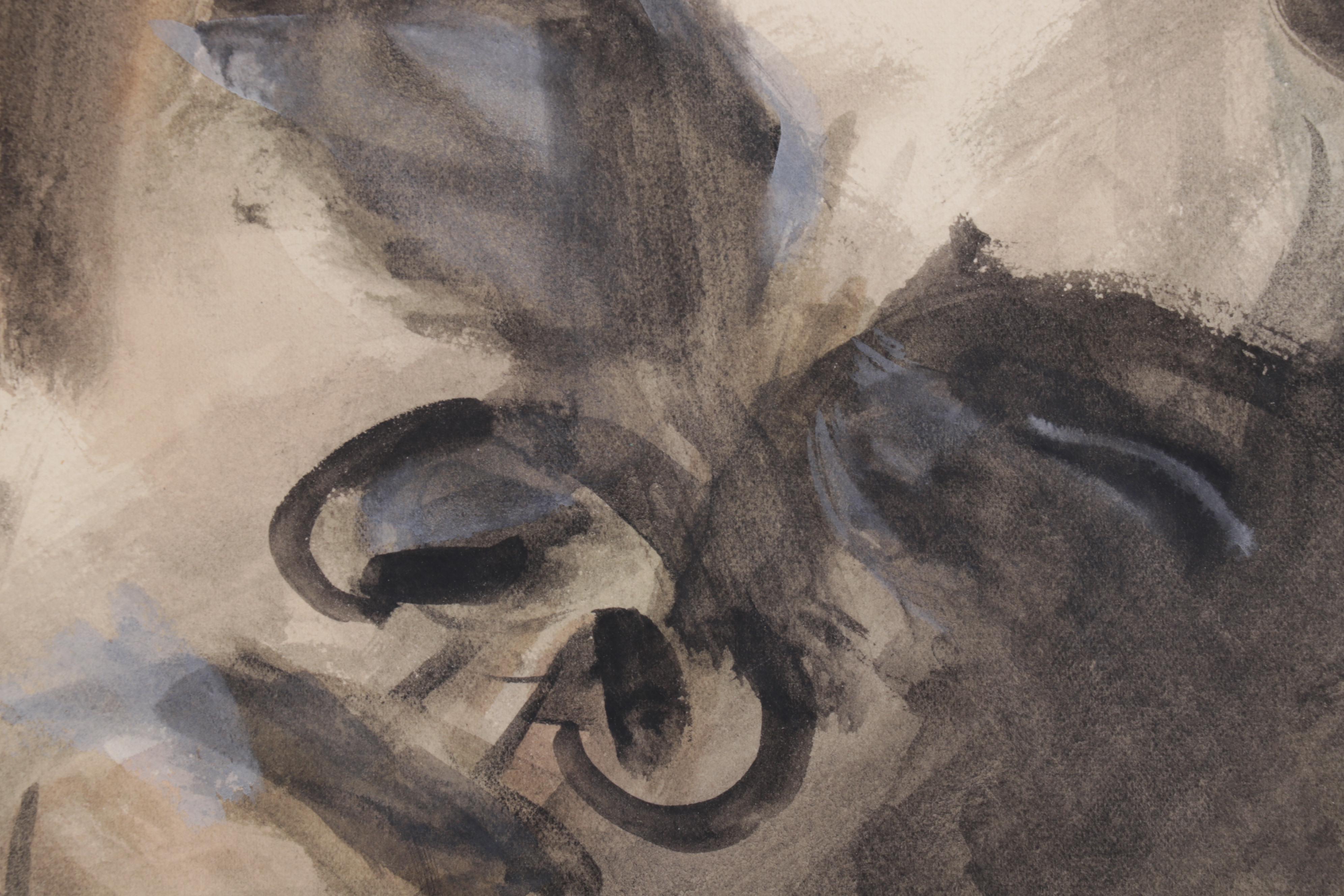 Sidney Chafetz Ink Wash Painting "Reclining Nude With Fist," Circa 1947 ...