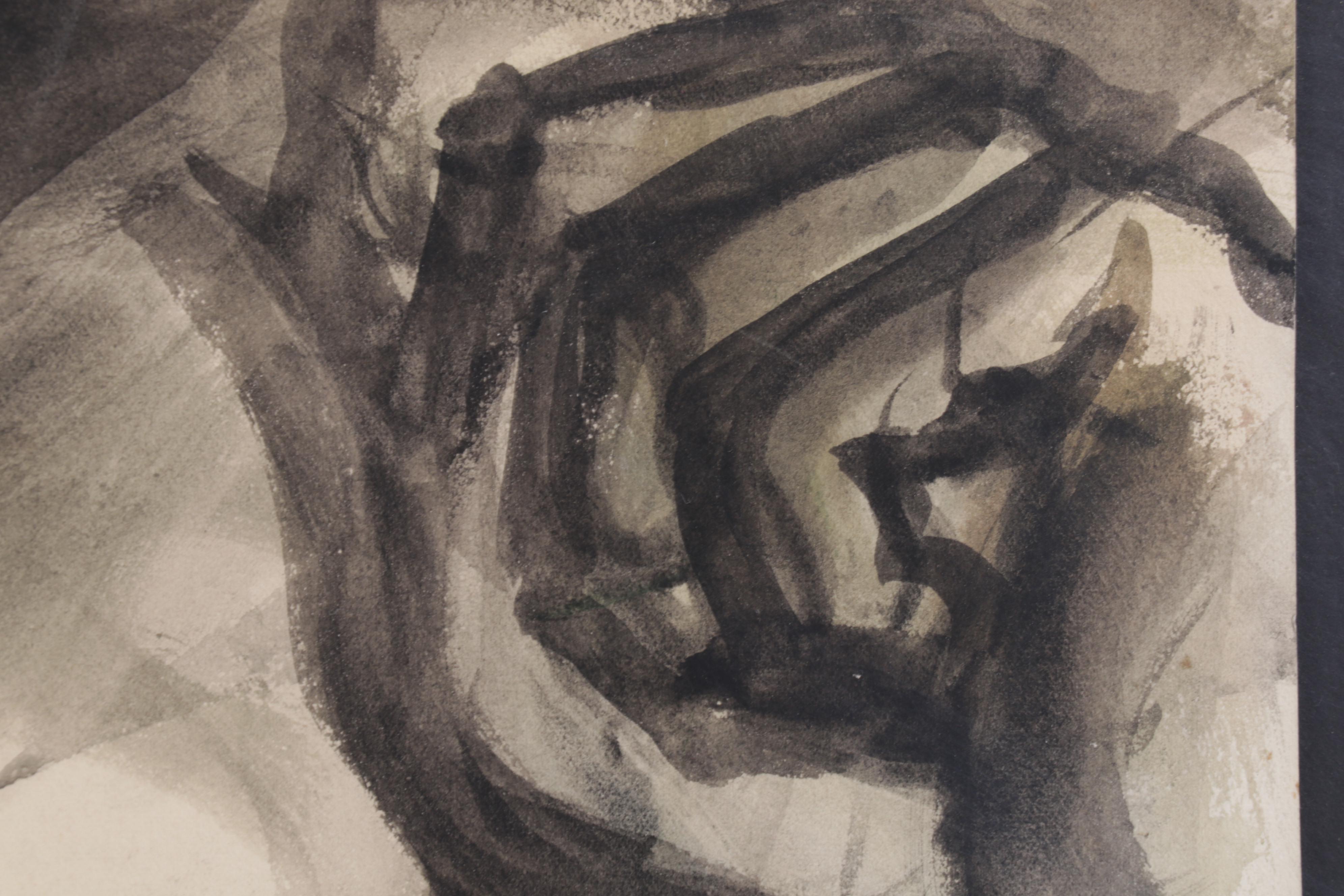 Sidney Chafetz Ink Wash Painting "Reclining Nude With Fist," Circa 1947 ...
