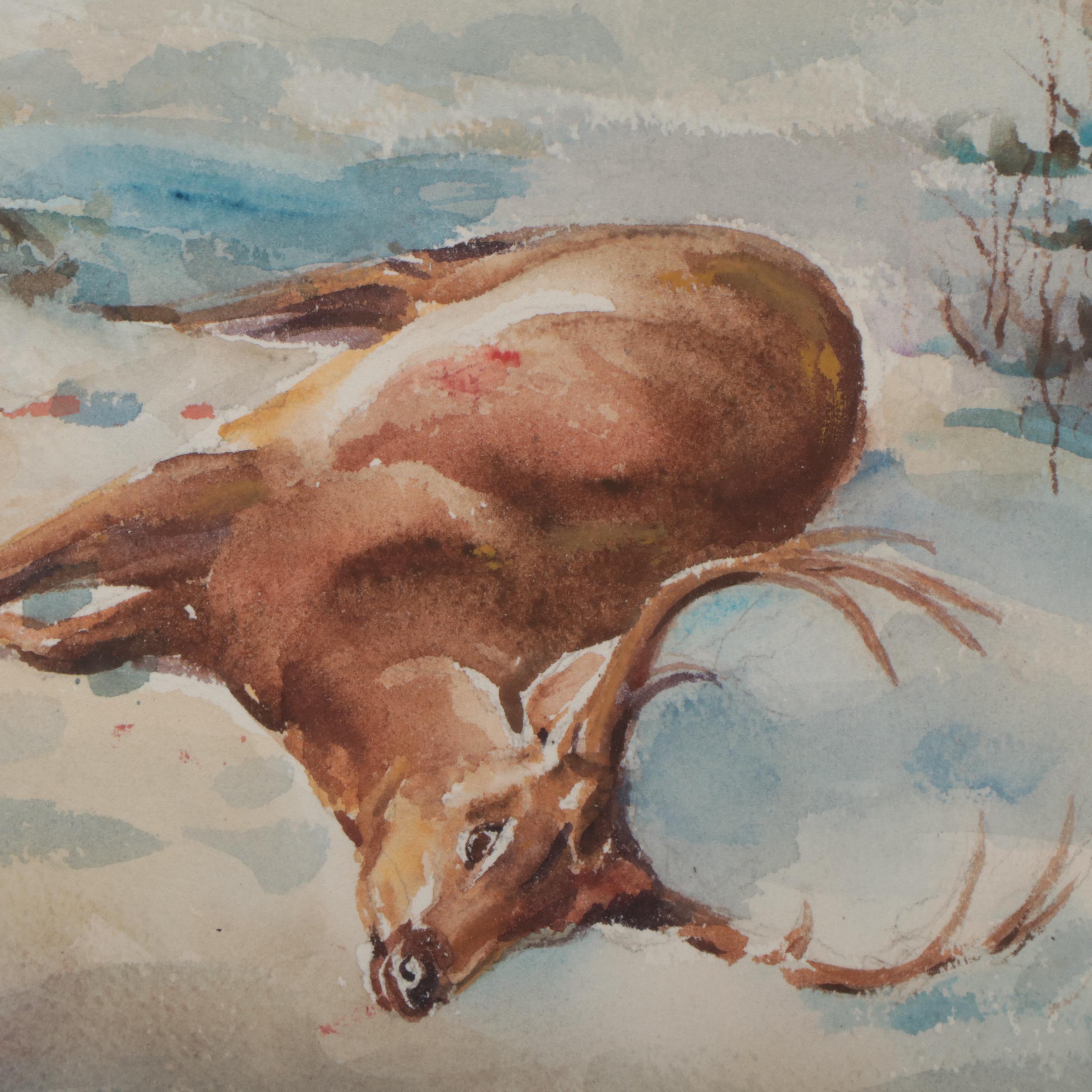 William E. Fay Watercolor Painting of Hunter | EBTH