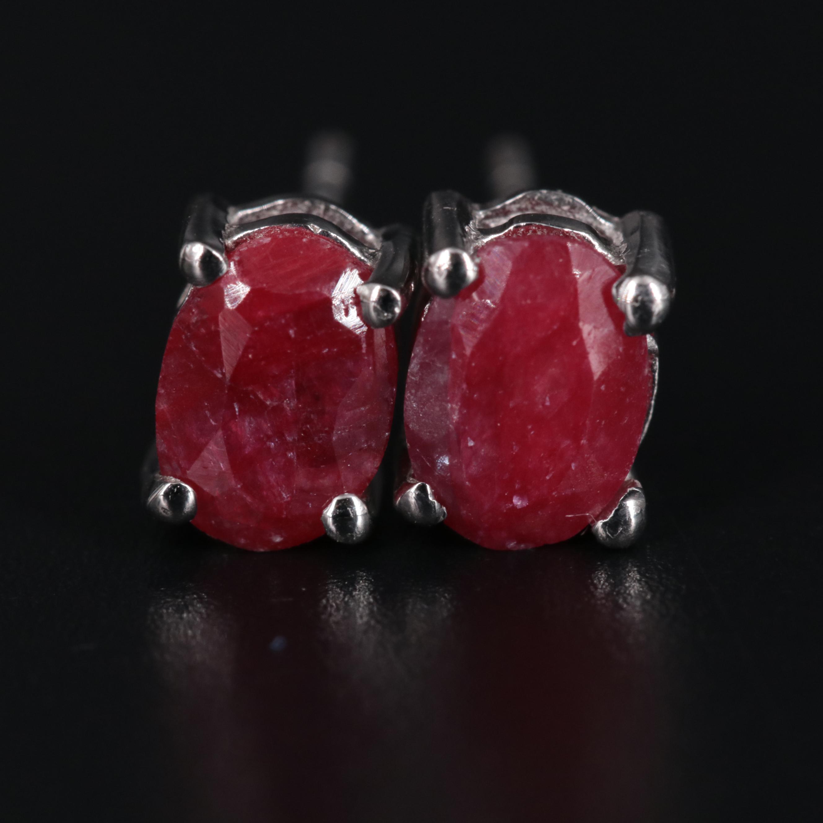 Sterling Silver Ruby Stud Earrings | EBTH