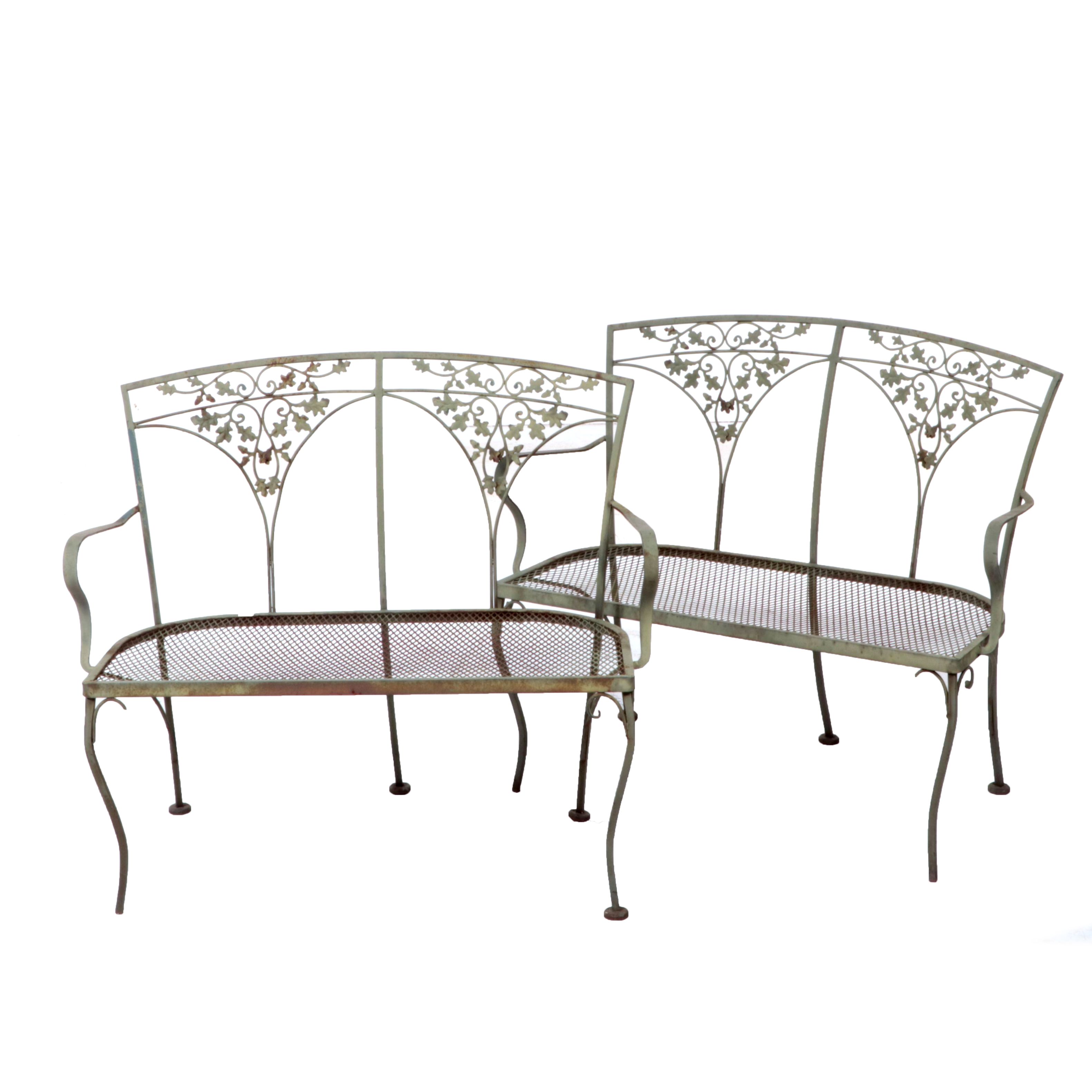 Pair of Iron and Wire Mesh Patio Benches, Mid to Late 20th Century | EBTH
