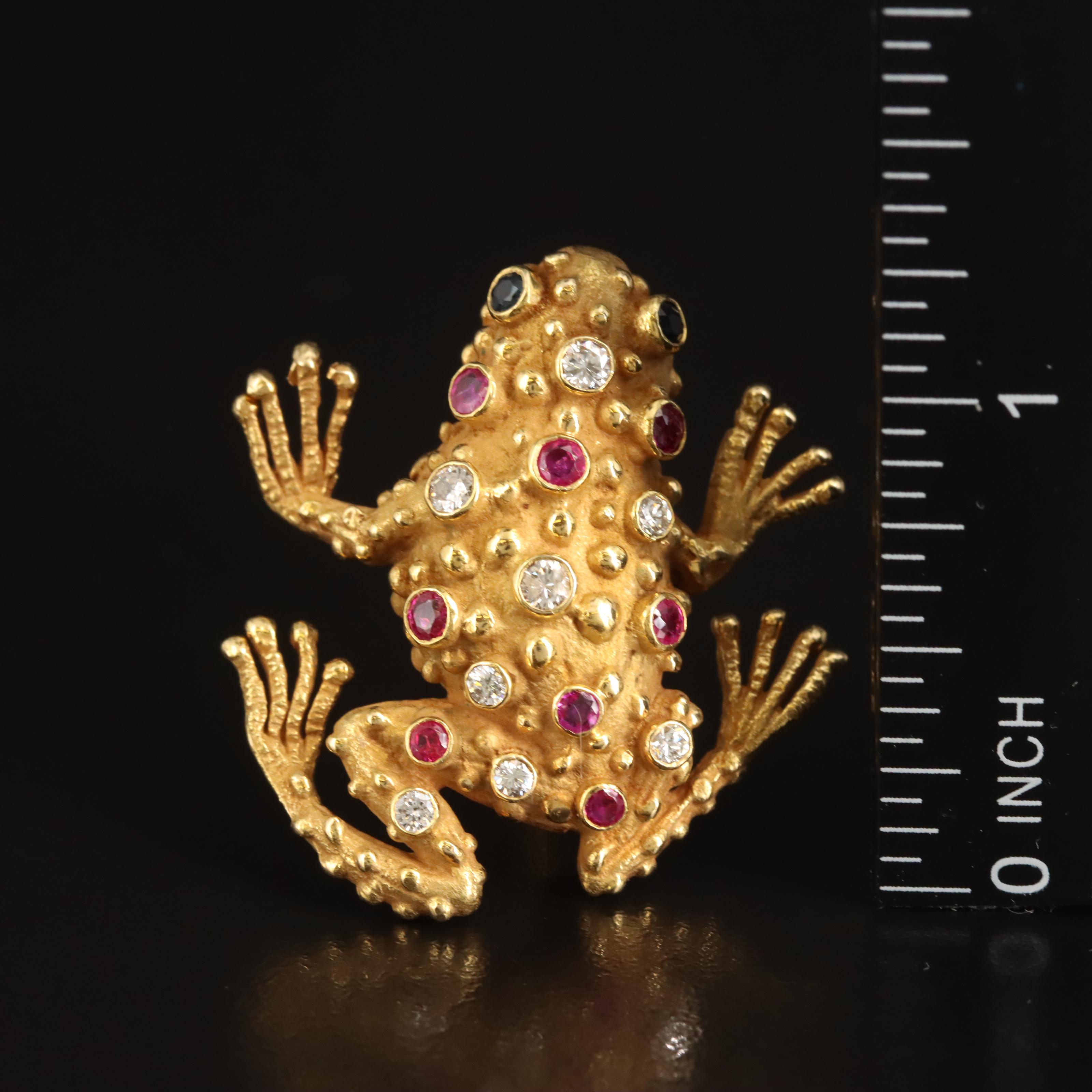 Vintage 18K Diamond, Sapphire and Ruby Toad Brooch | EBTH