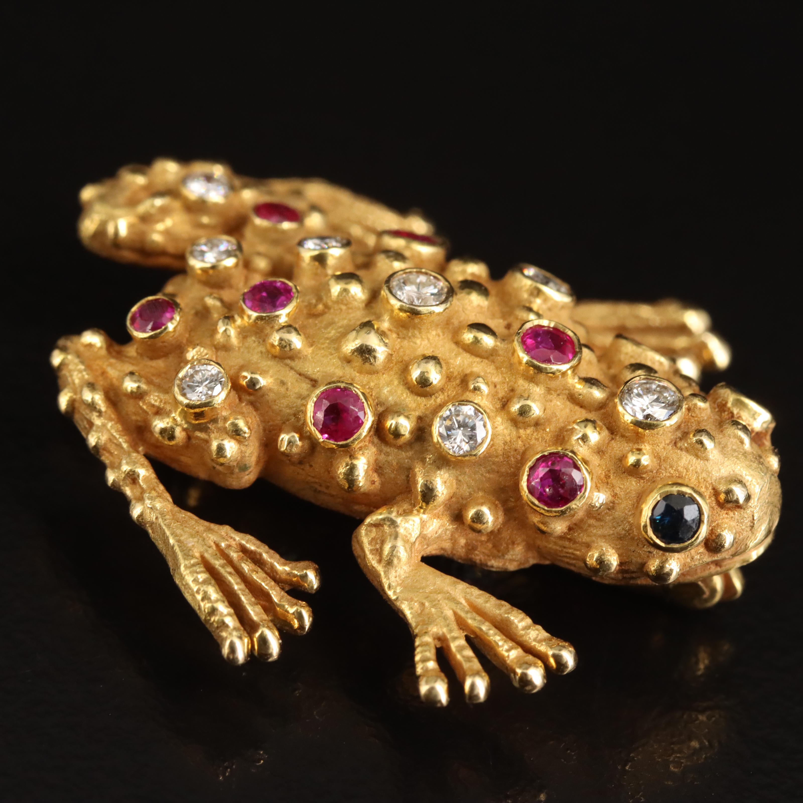 Vintage 18K Diamond, Sapphire and Ruby Toad Brooch | EBTH