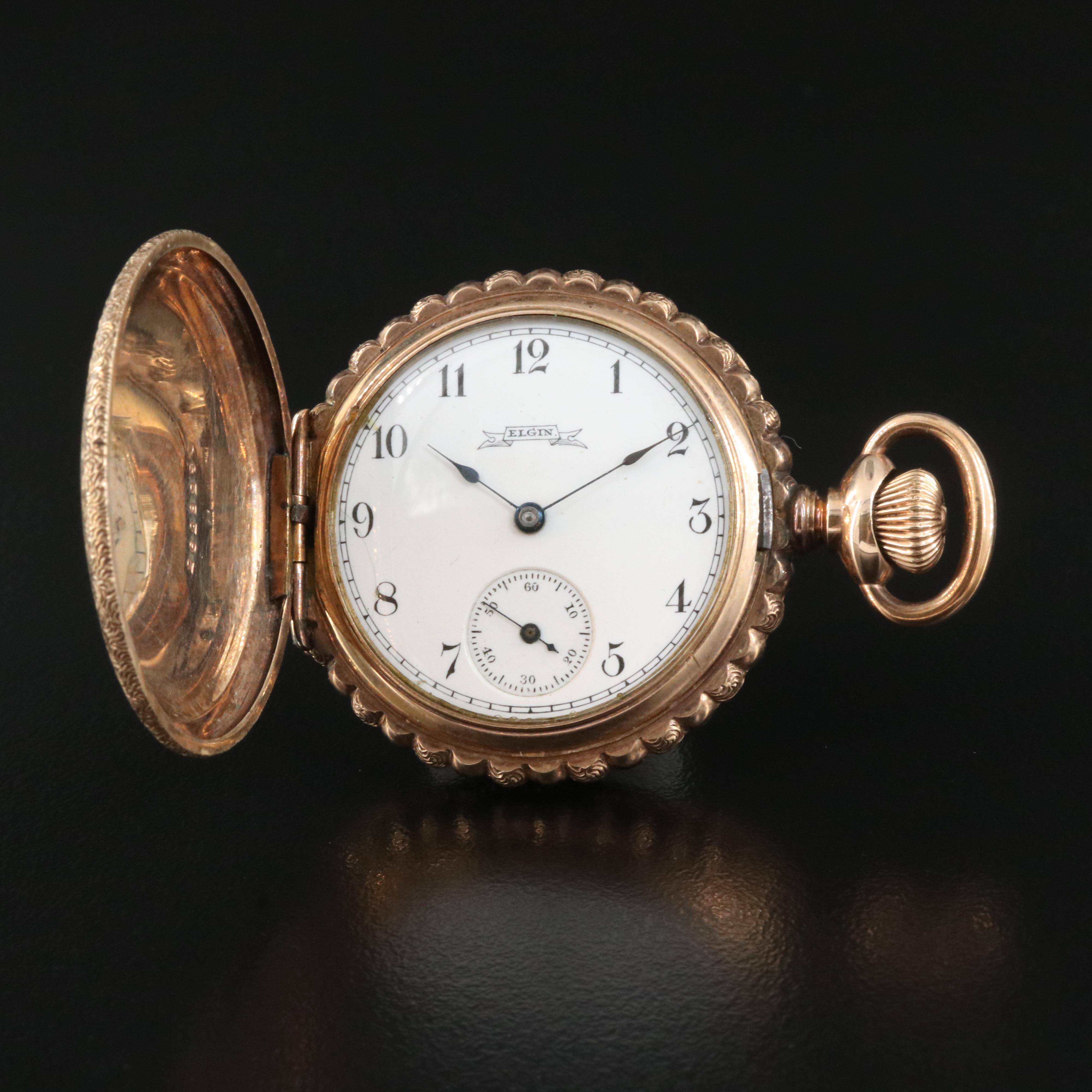 1897 Elgin Gold-Filled Scalloped Edge Hunting Case Pocket Watch | EBTH