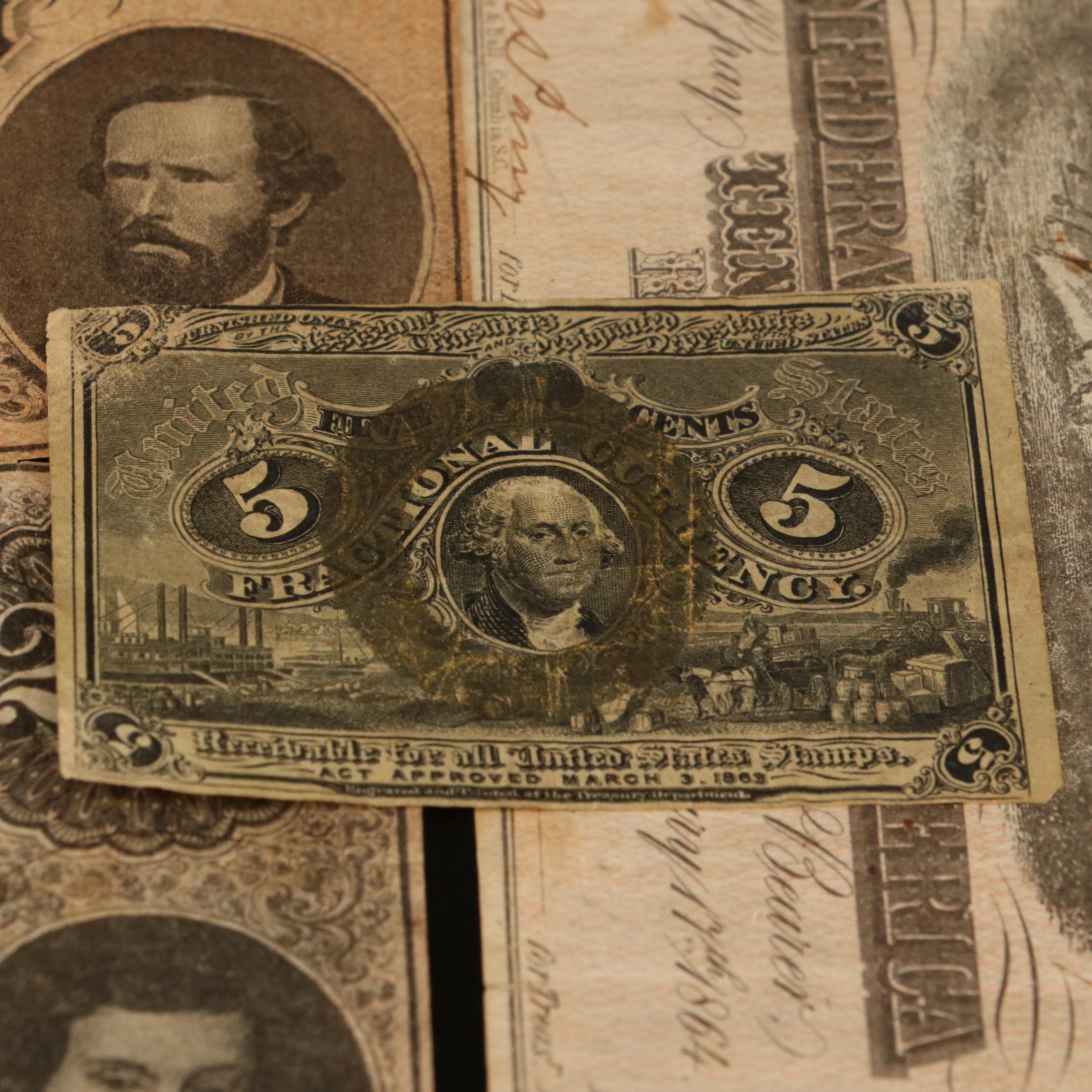Assortment of Confederate States Currency, Fractional Currency, and ...