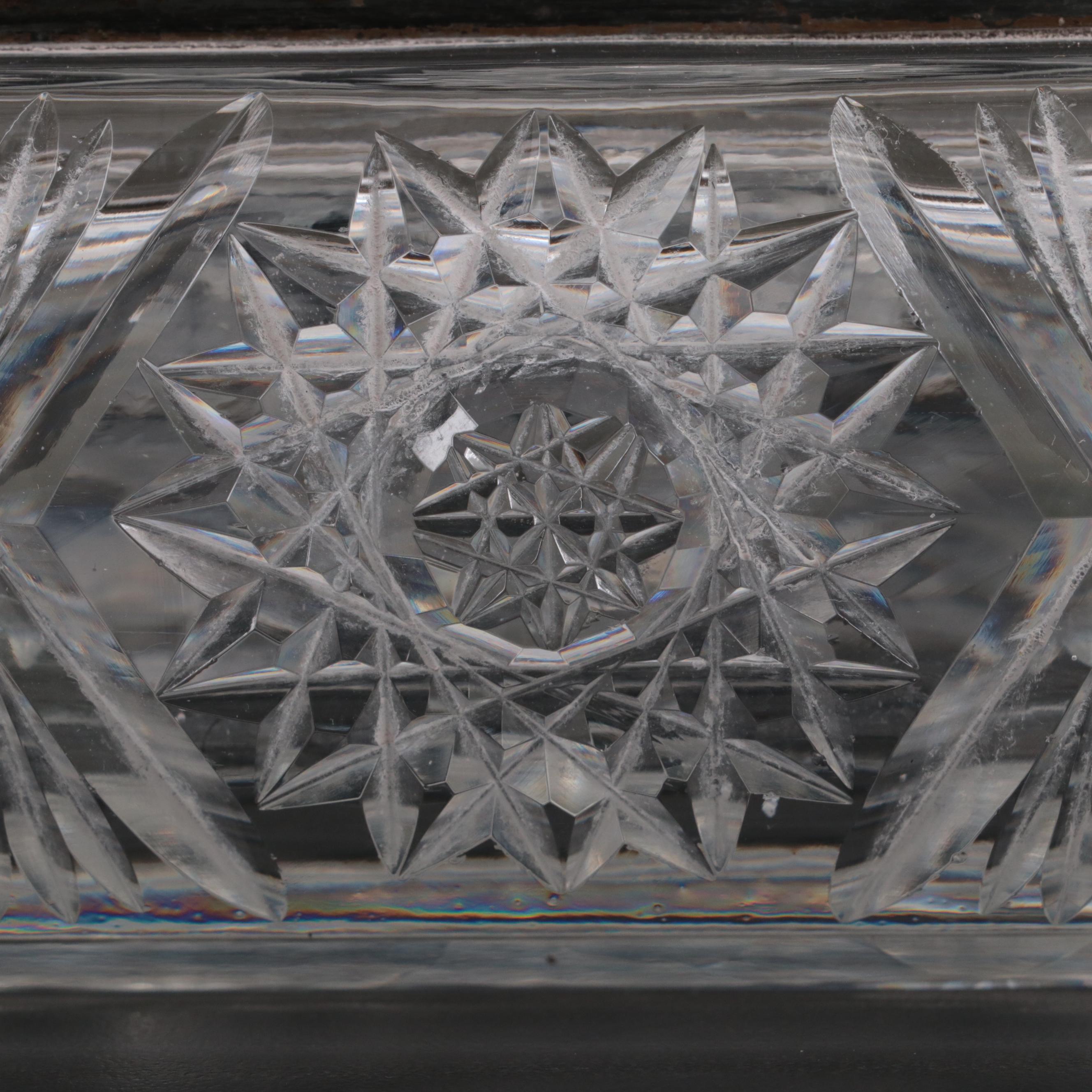 American Brilliant Style Hobstar Motif Cut Glass Glove Box | EBTH