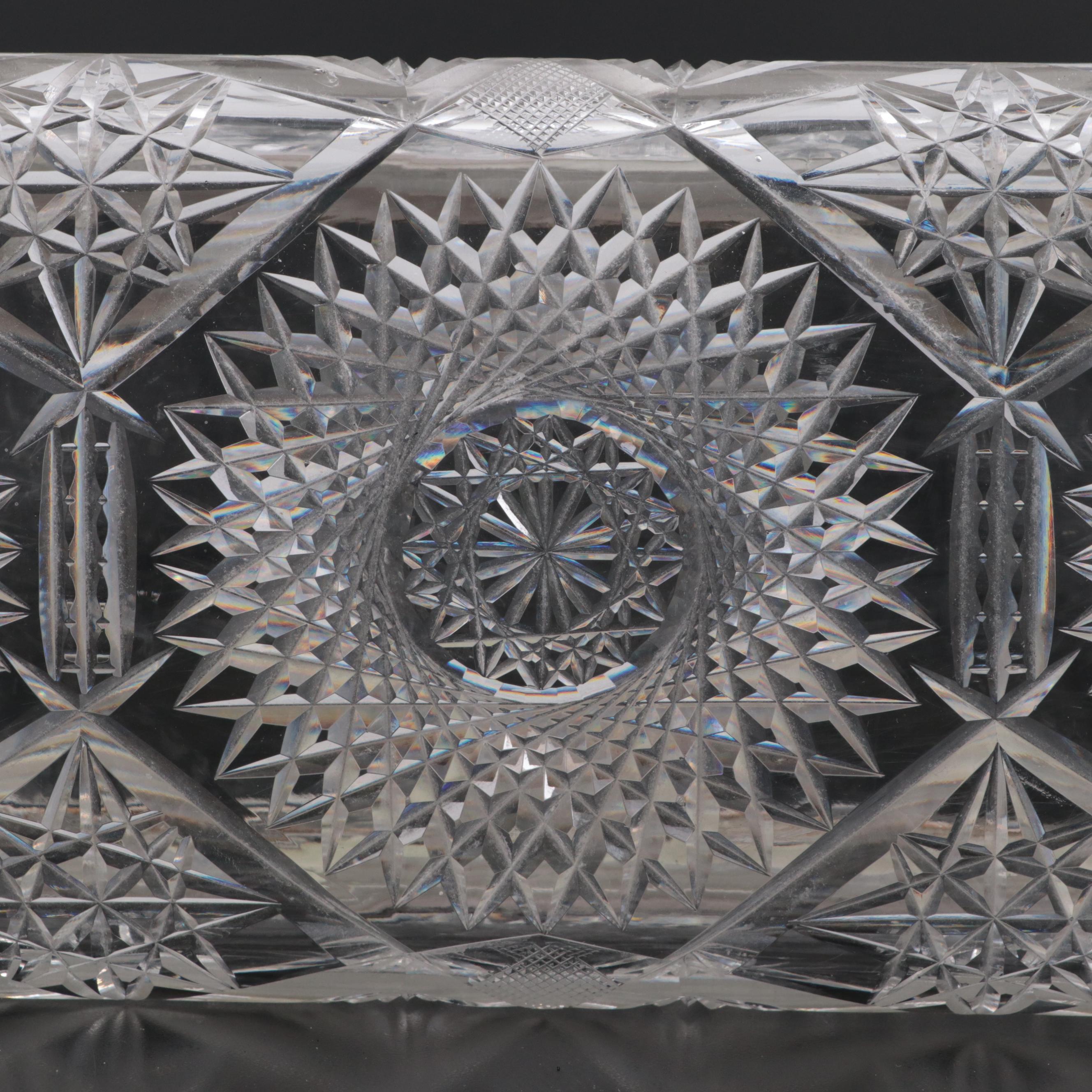 American Brilliant Style Hobstar Motif Cut Glass Glove Box | EBTH