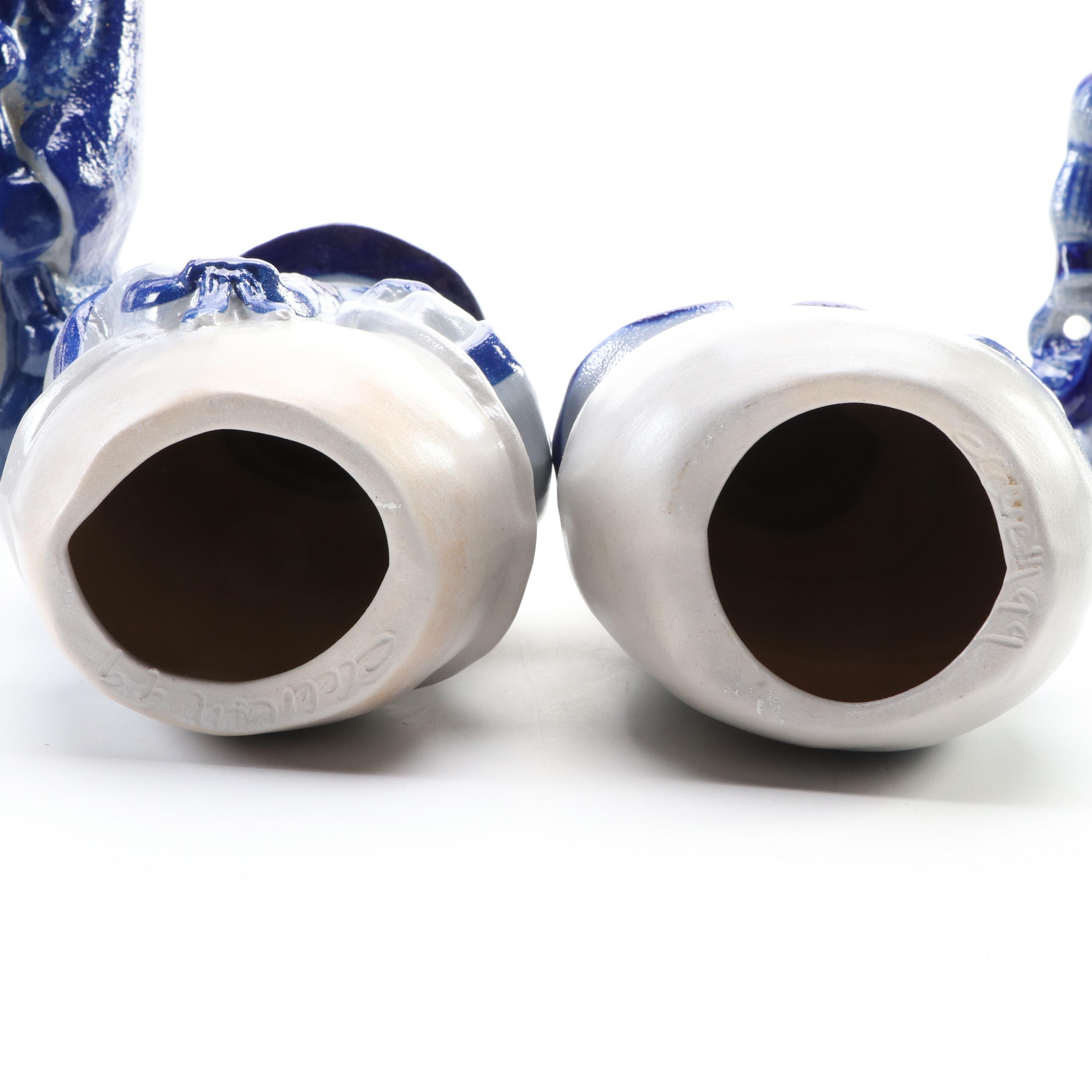 Eldreth Art Pottery Cobalt and Salt Glazed Figures, Rowe Pottery Boots ...