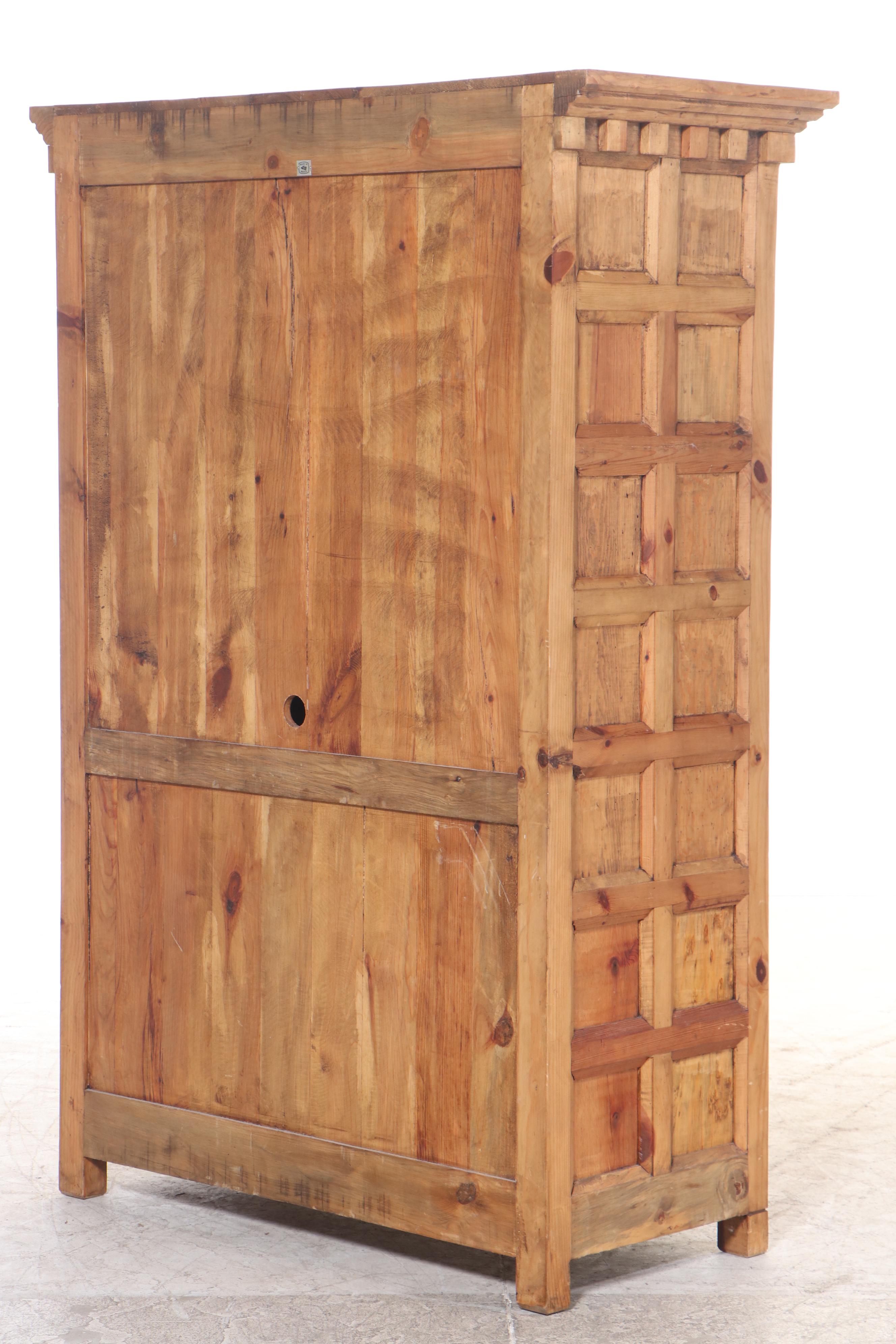Mexican Spanish Colonial Style Iron-Mounted and Paneled Pine Armoire | EBTH