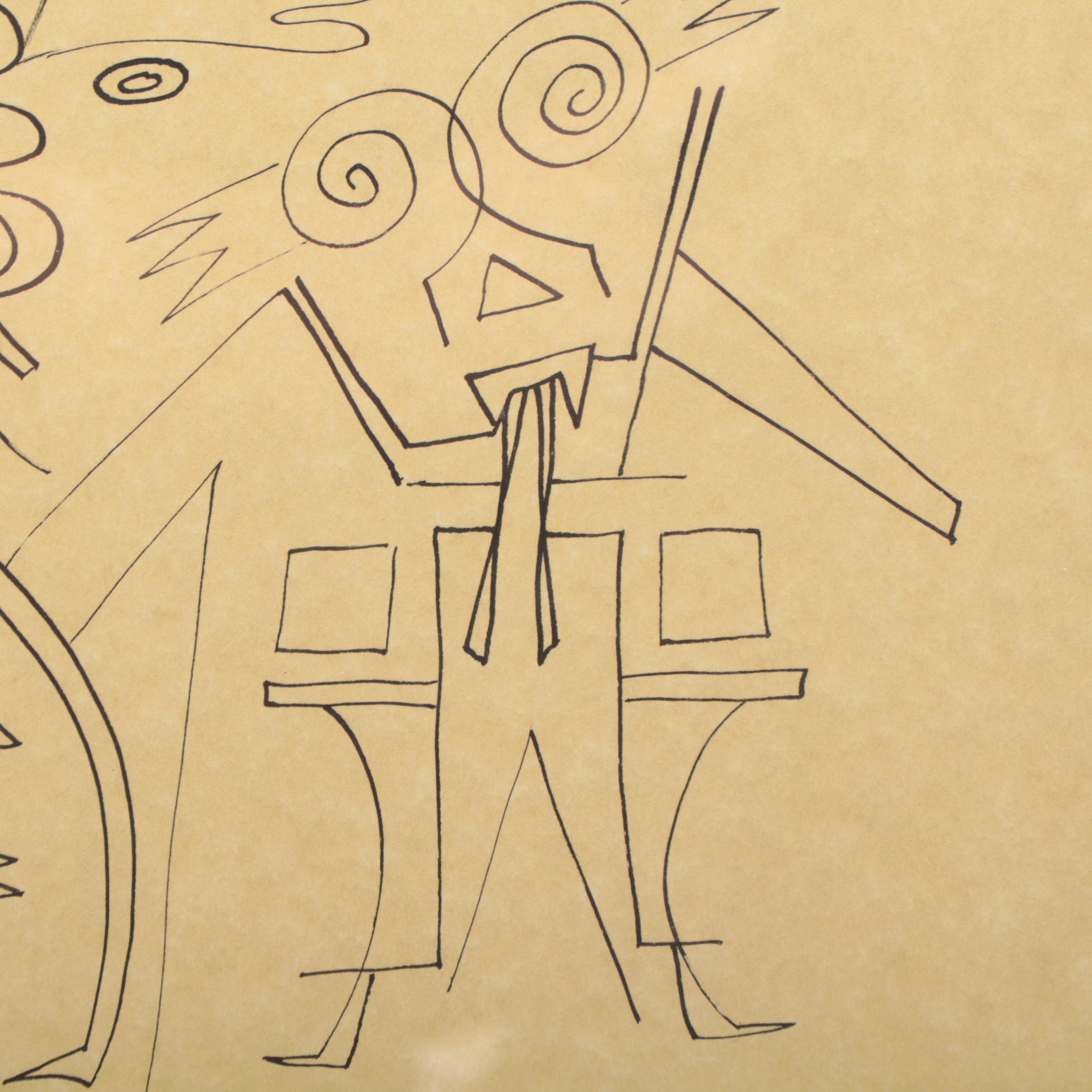 Phyllis Trager Hyman Ink Drawing of Abstract Figures | EBTH