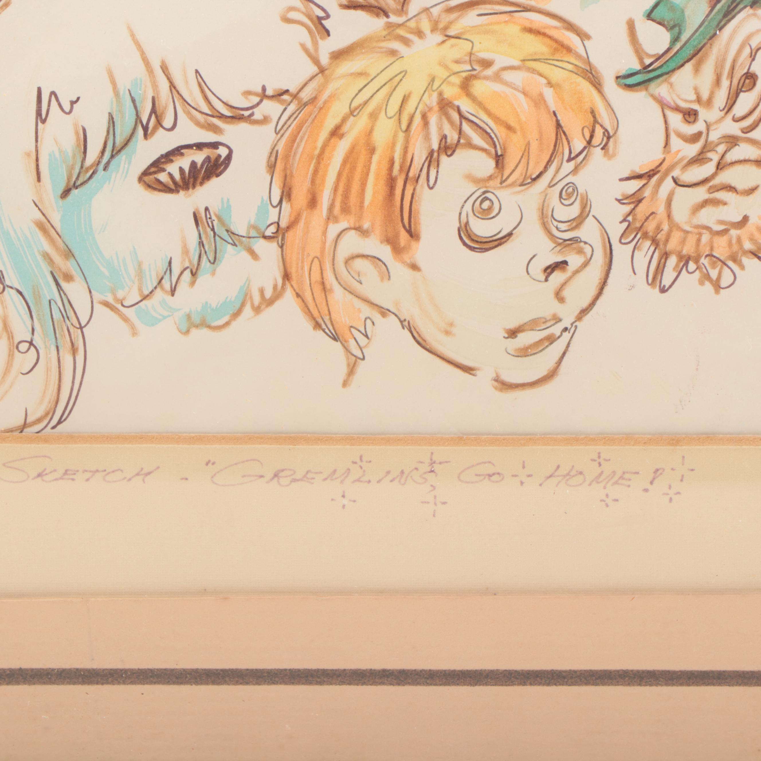 Kelly Freas Ink Cover Sketch for "Gremlins, Go Home!" | EBTH