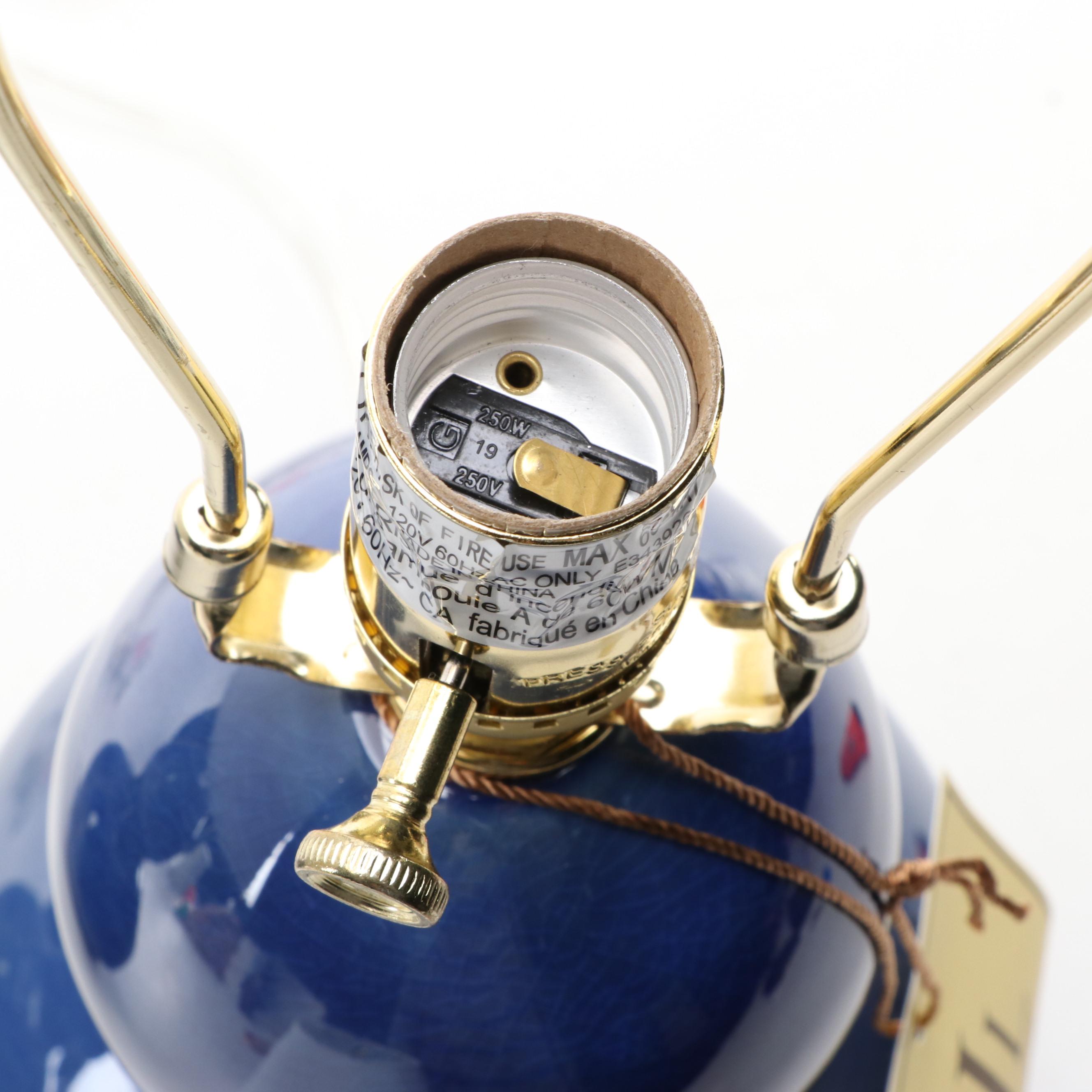 Pair of "Lauren" Ralph Lauren Blue Double Gourd Ceramic Lamps ...