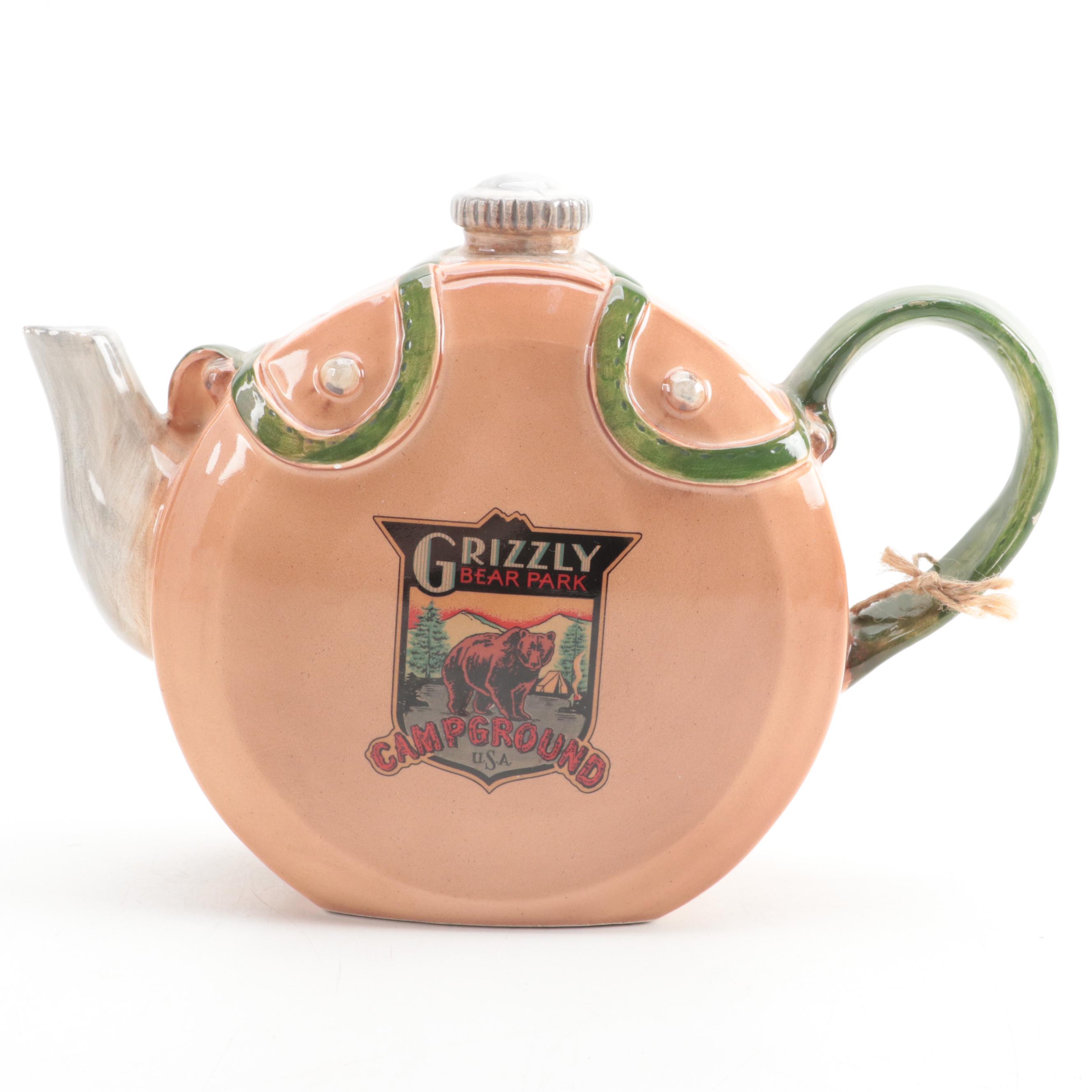 Dept 56 Ceramic Canteen Shaped Teapot with "Happy Camper" Wall Sign | EBTH
