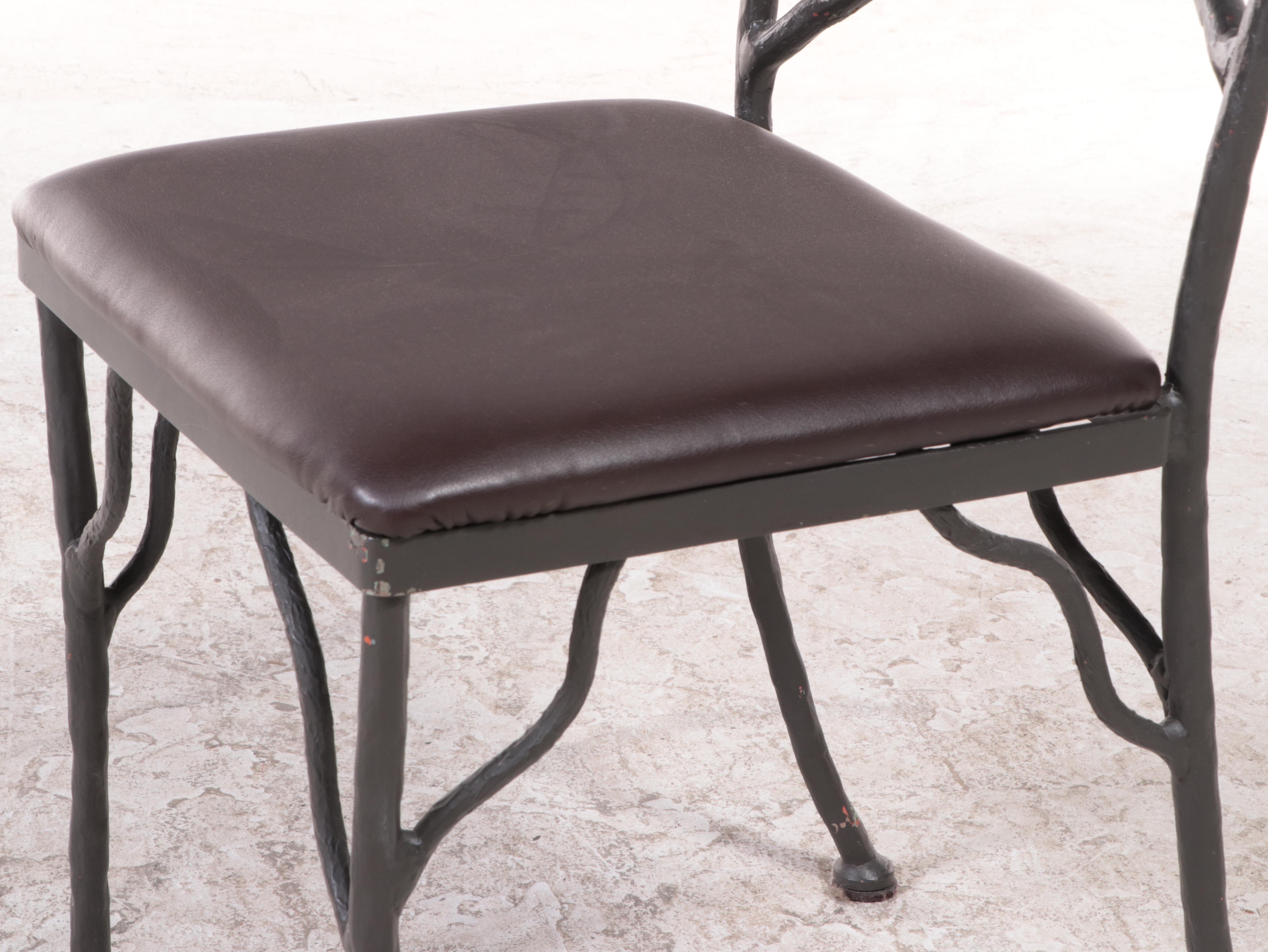 Hammered Copper and Cast Iron Faux Bois Five-Piece Dining Set | EBTH