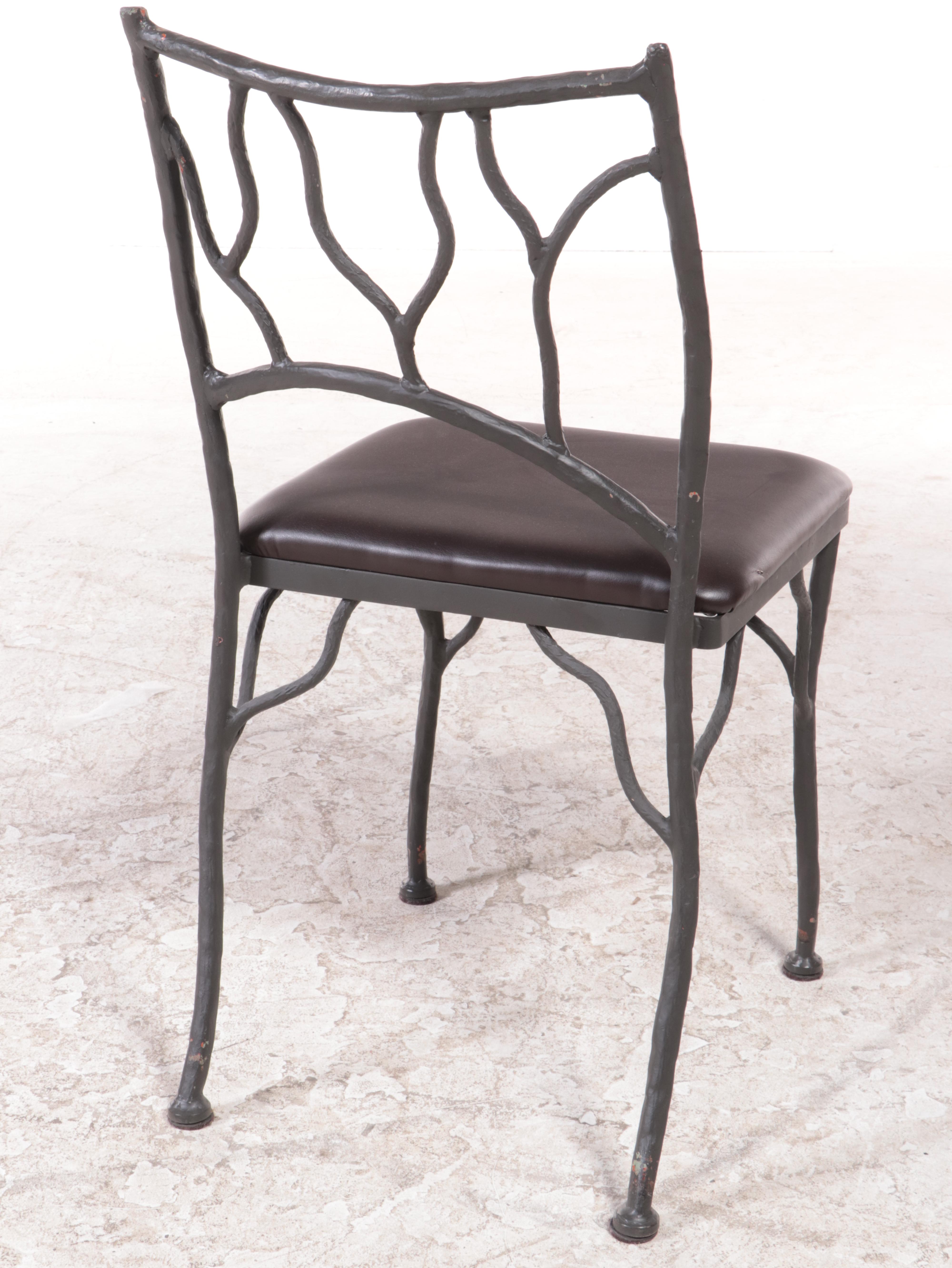 Hammered Copper and Cast Iron Faux Bois Five-Piece Dining Set | EBTH