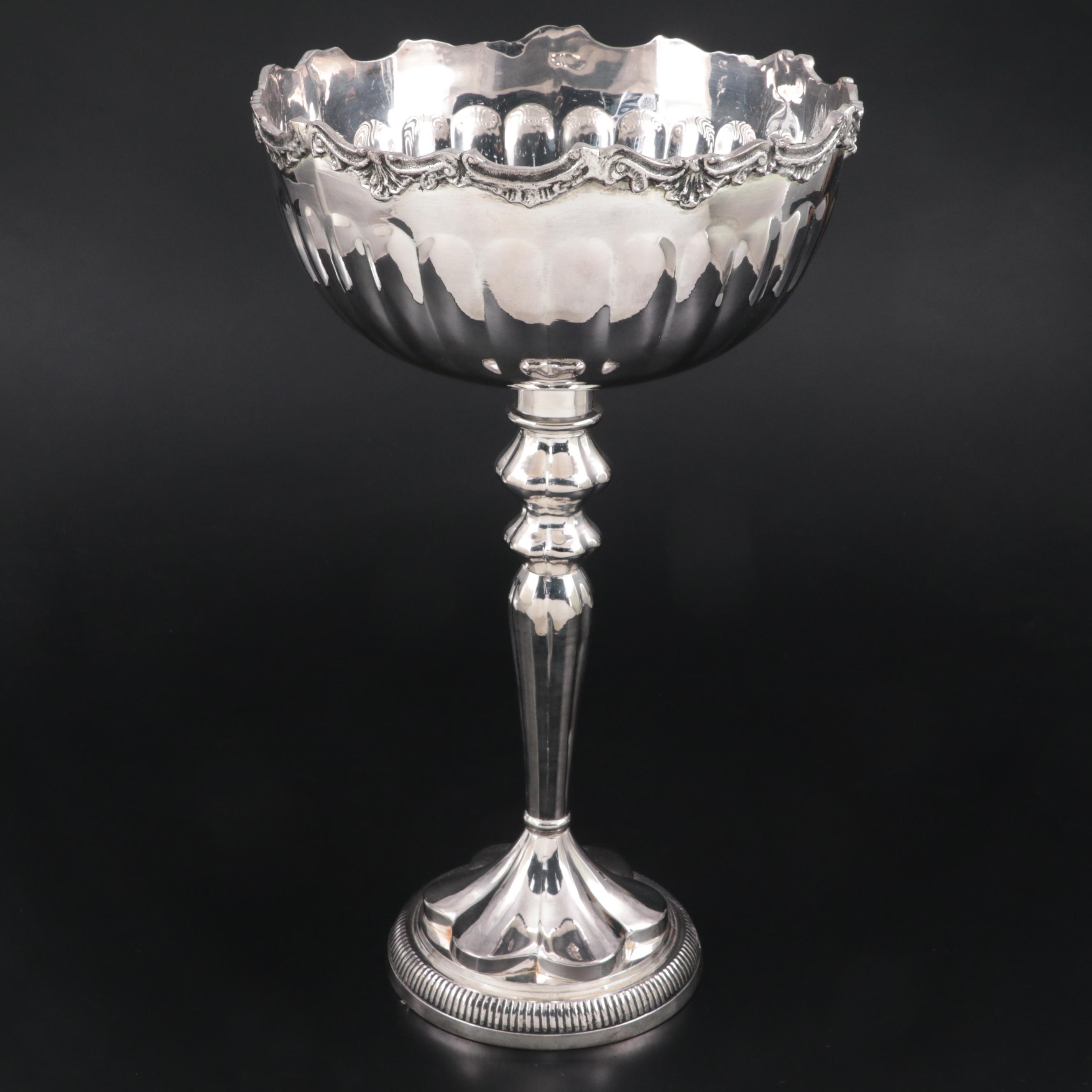 Large-Scale Lady Primrose's Silver Plate Pedestal Centerpiece Vase | EBTH