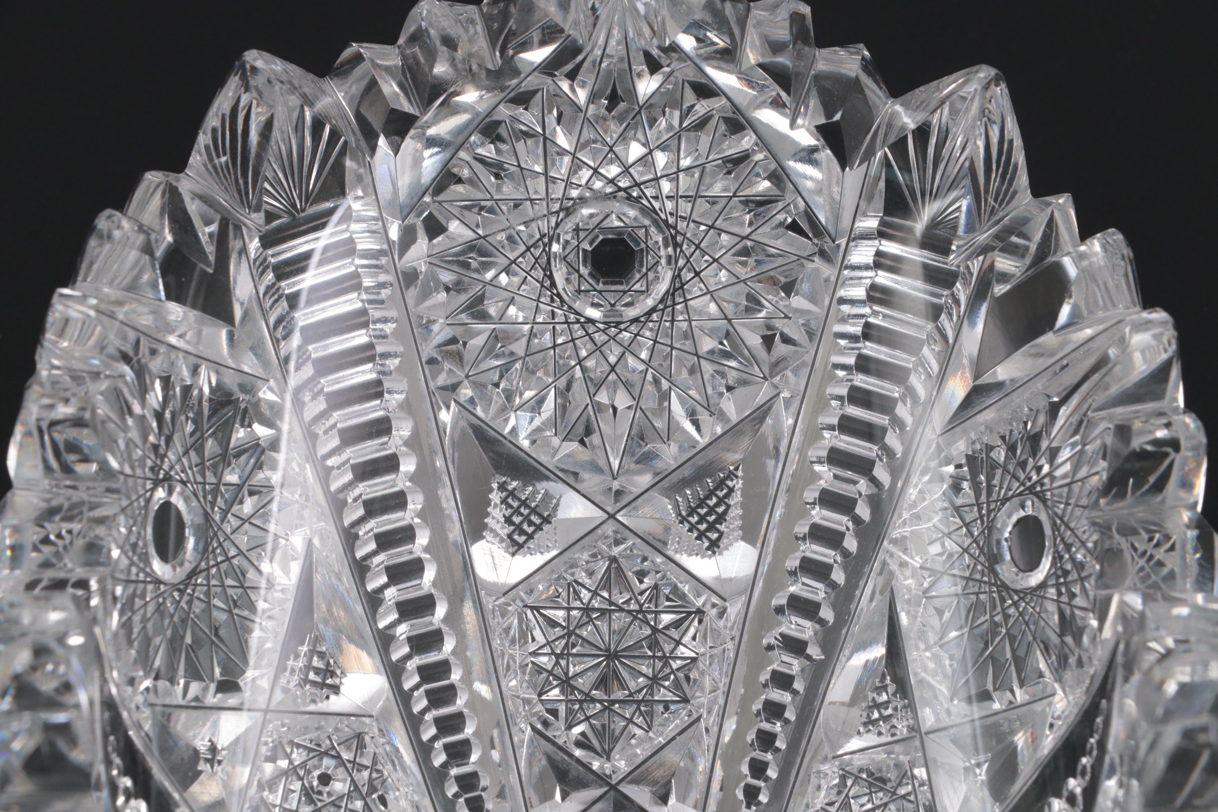 American Brilliant Hobstar and Single Star Cut Glass Celery Dish | EBTH