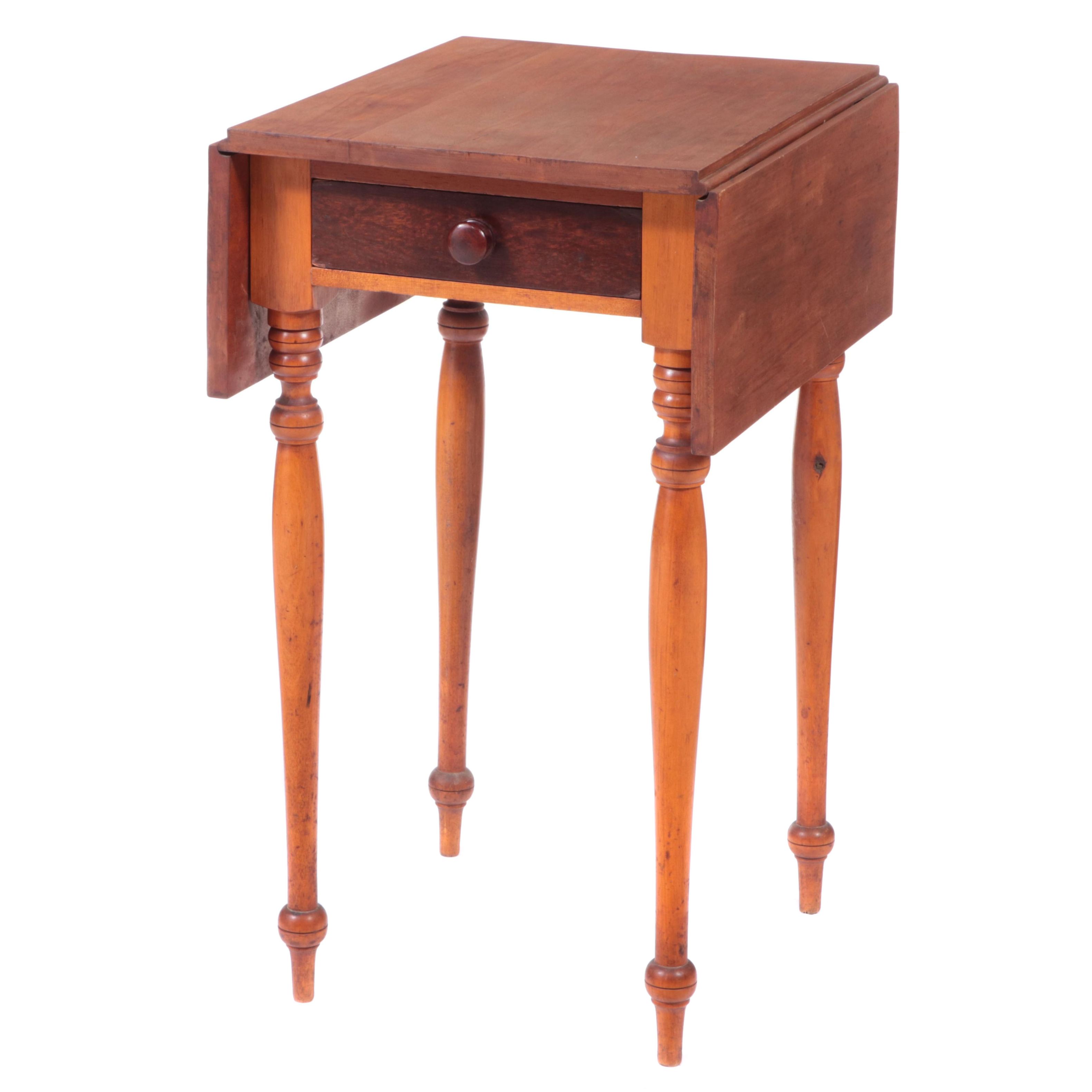 American Primitive Maple and Walnut Drop-Leaf Side Table, 19th Century ...