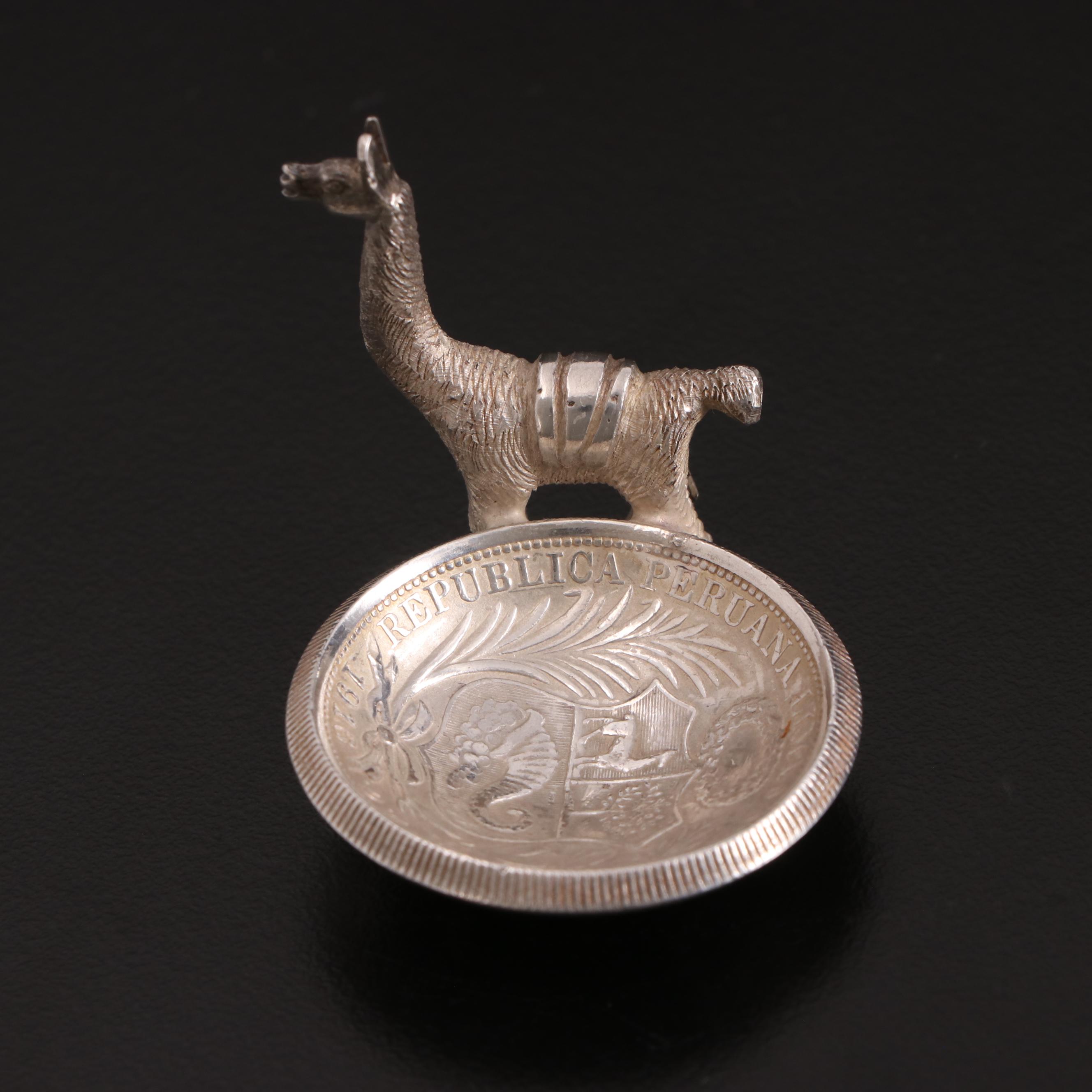 Peruvian Coin Silver Spoon and Salt Cellar | EBTH