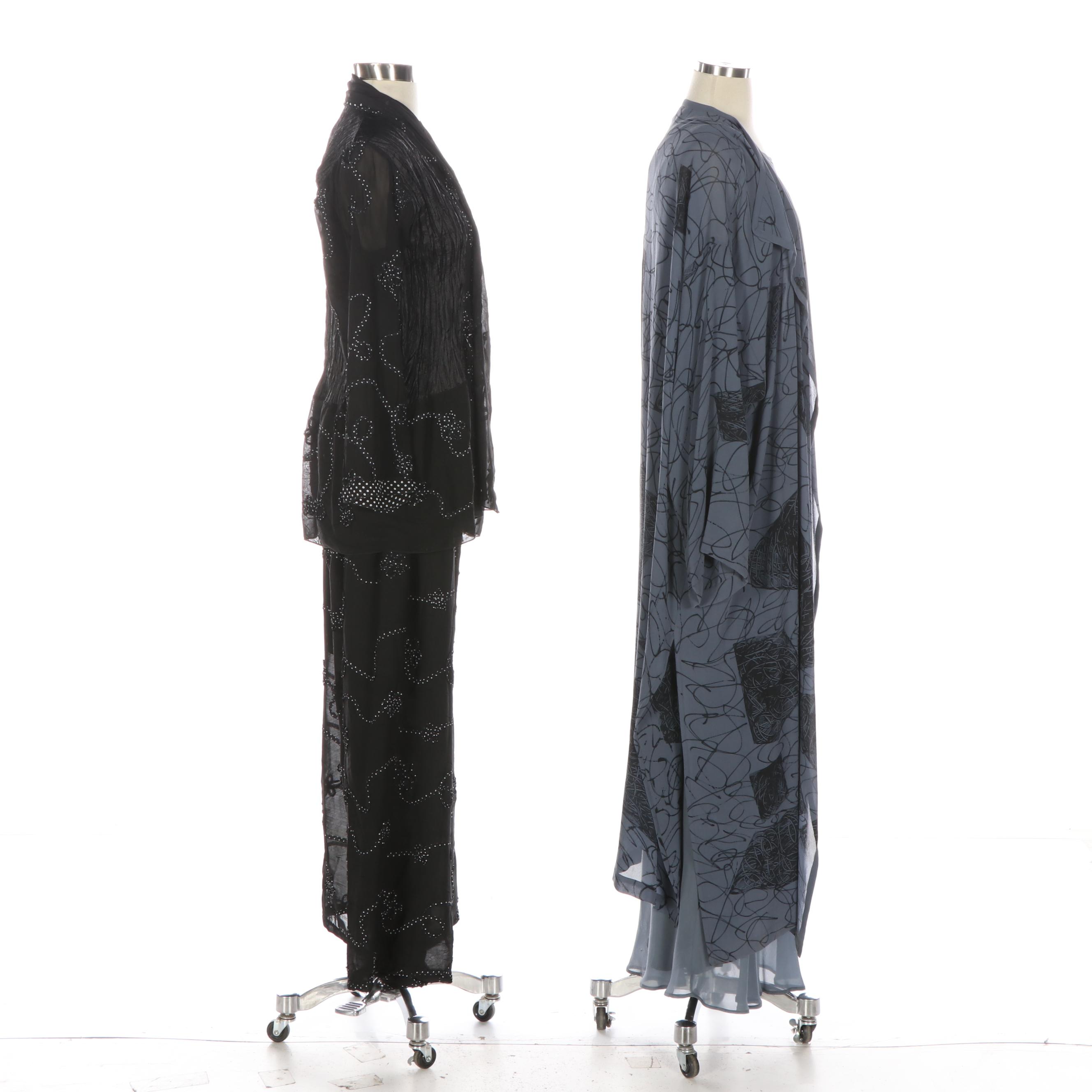 Catherine Bacon Drape Neck Dress with Print Coat and Ay Harris Jacket ...