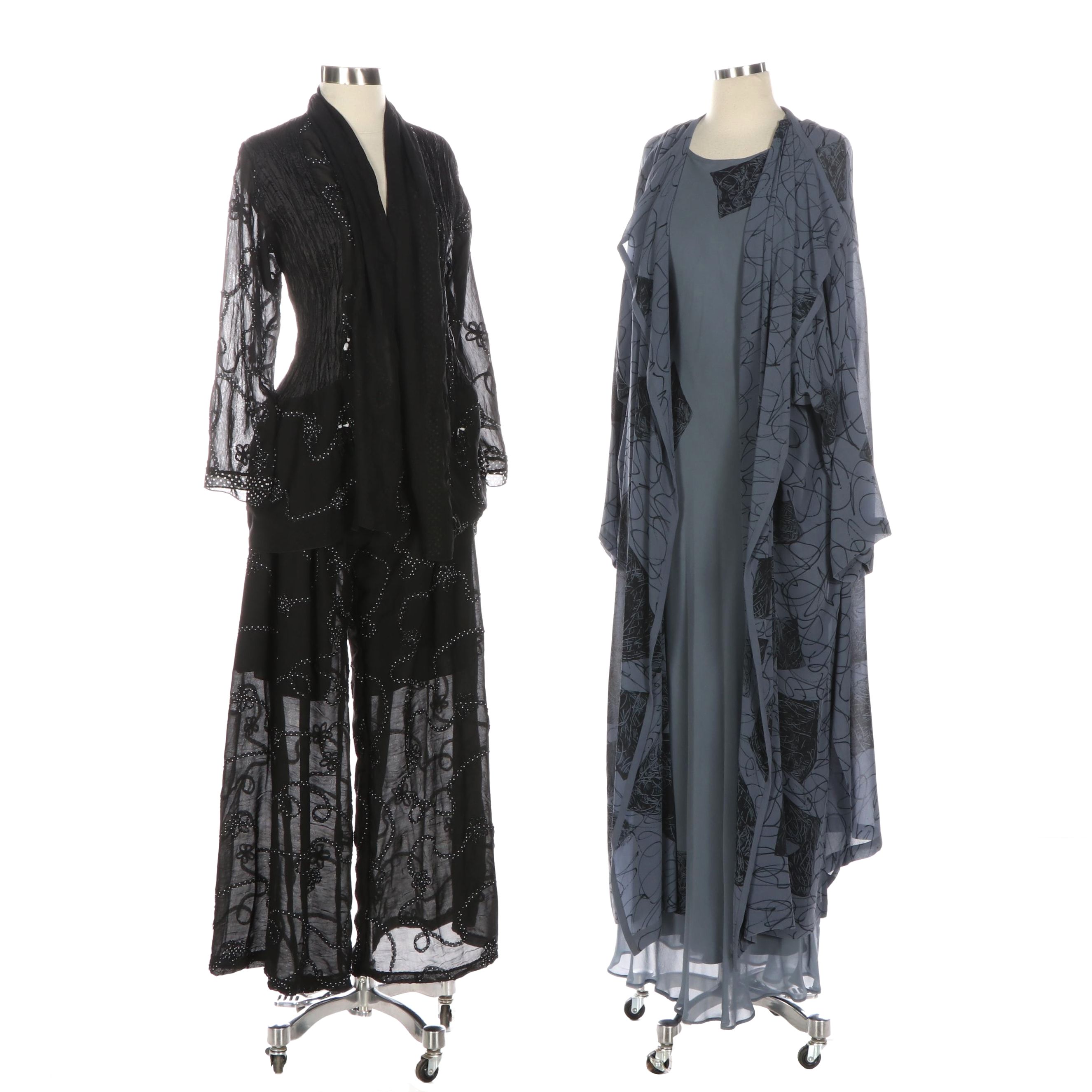 Catherine Bacon Drape Neck Dress with Print Coat and Ay Harris Jacket ...