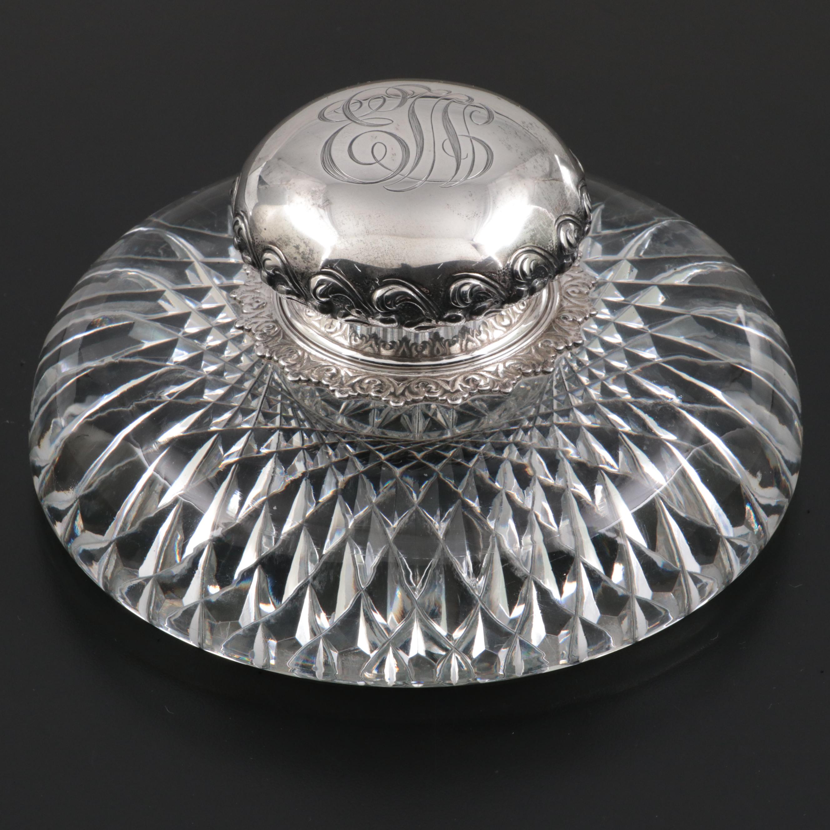 American Brilliant Cut Glass Inkwell with Tiffany & Co. Sterling Cap | EBTH