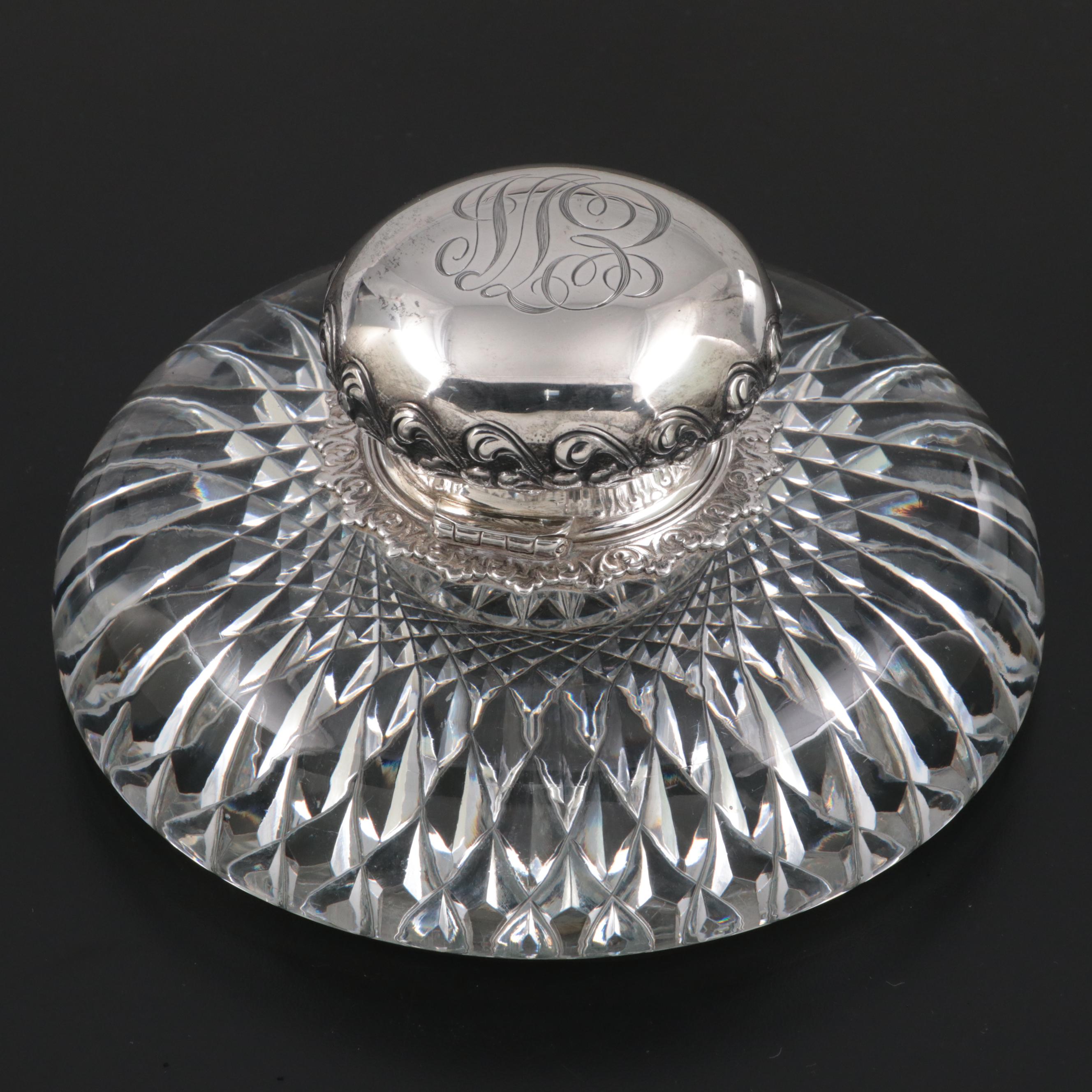 American Brilliant Cut Glass Inkwell with Tiffany & Co. Sterling Cap | EBTH