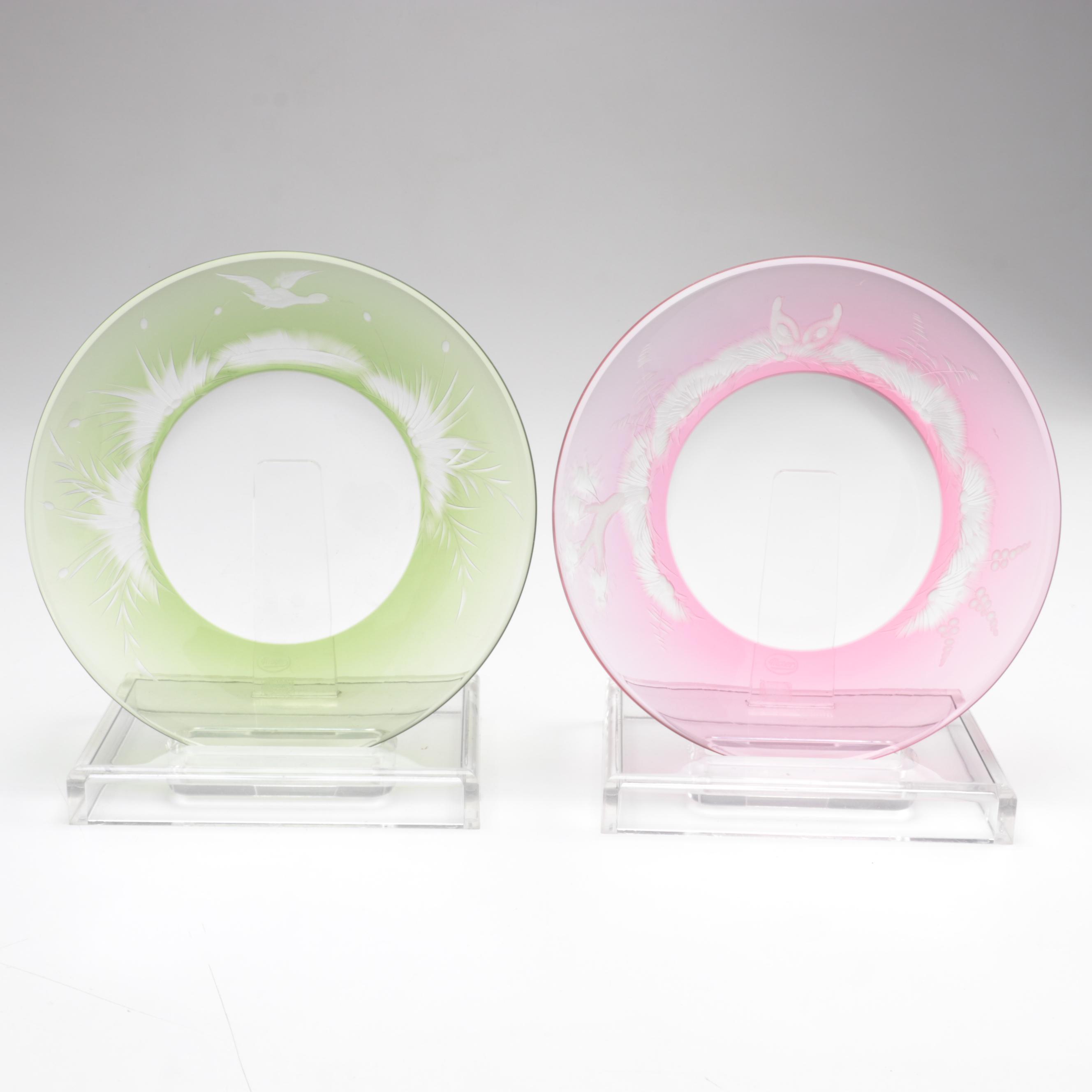 Moser "Whisky Birds of the Wild" Engraved to Clear Czech Crystal Plates ...