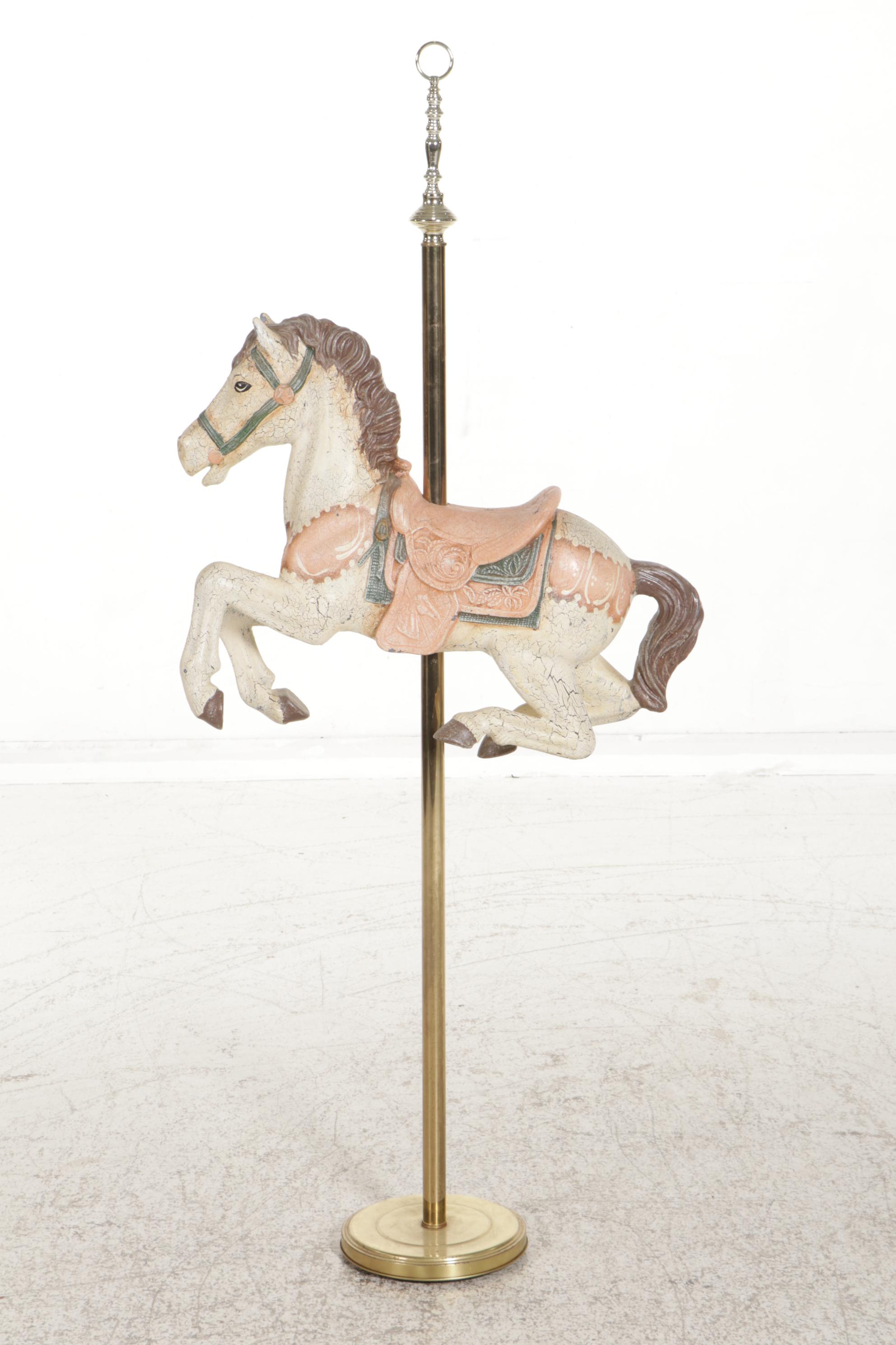 Polychromed Carousel Horse on Brass Pole, 1980s | EBTH