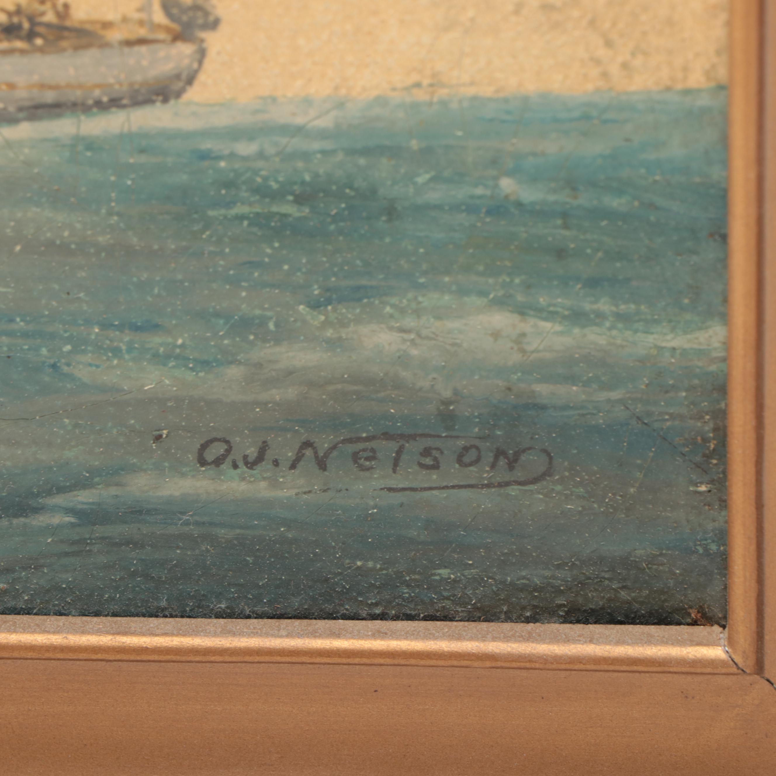 O.J. Nelson Oil Paintings of Ships at Sea, Mid-20th Century | EBTH