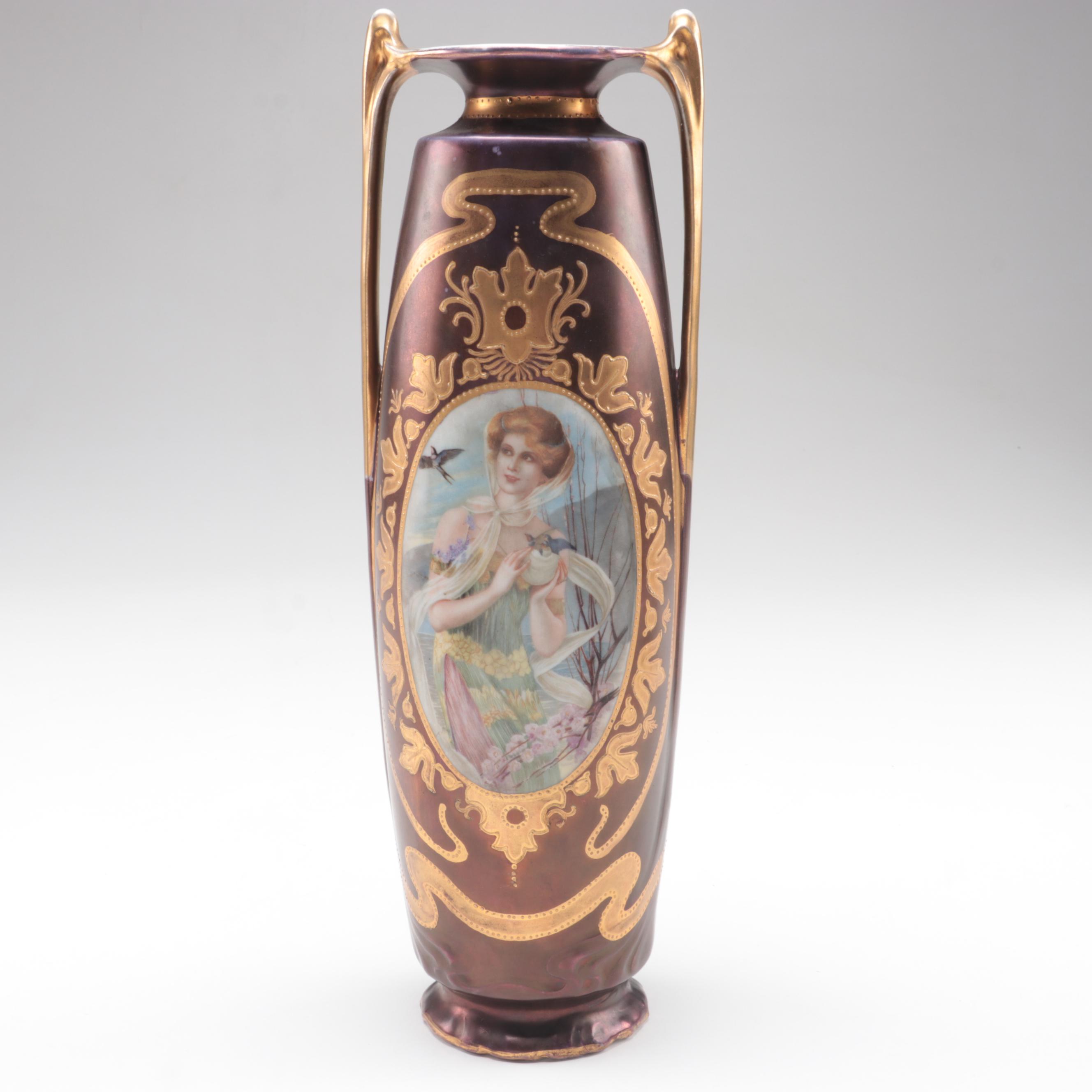 Erdmann Schlegelmilch Art Nouveau German Porcelain Amphora Vase, Early ...