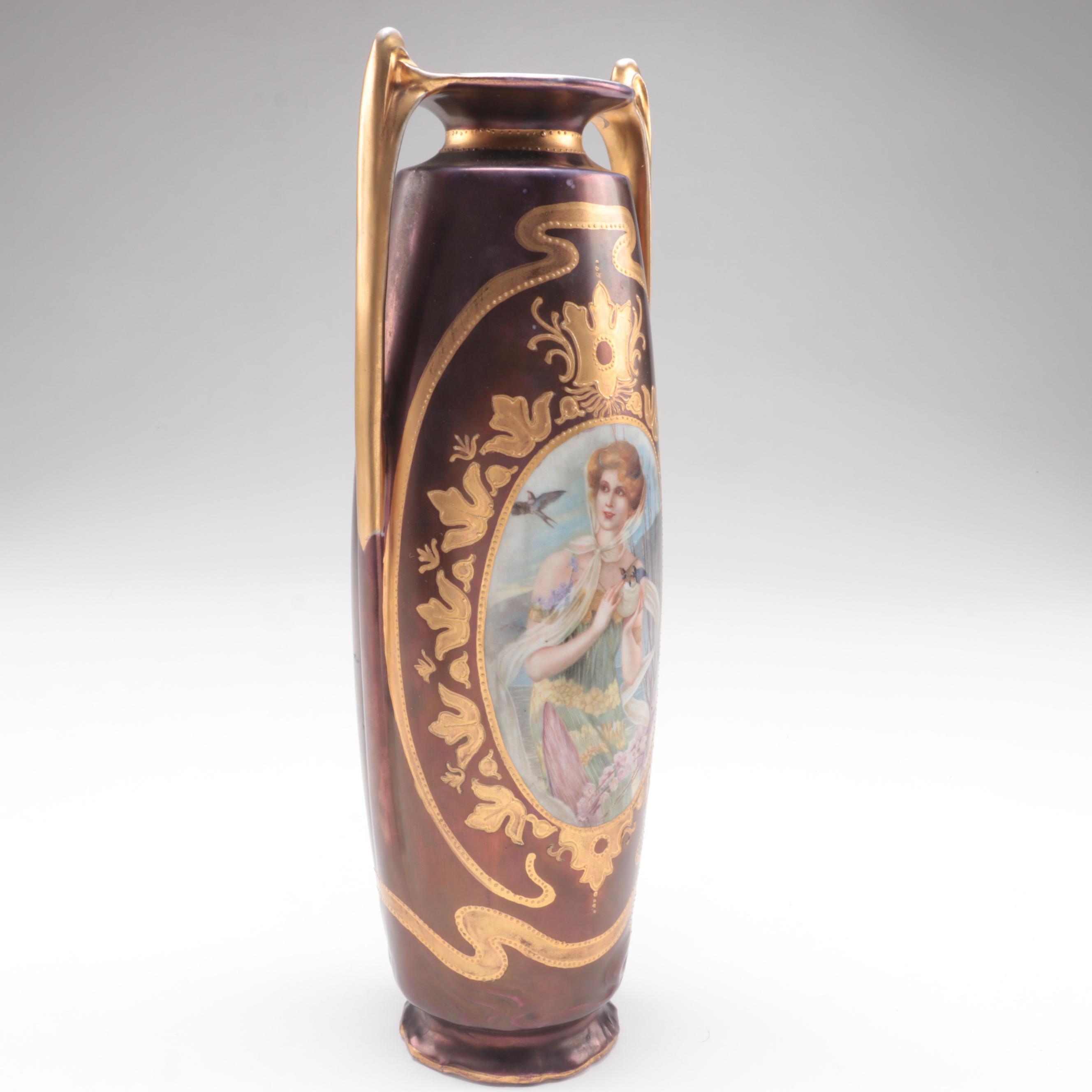 Erdmann Schlegelmilch Art Nouveau German Porcelain Amphora Vase, Early ...