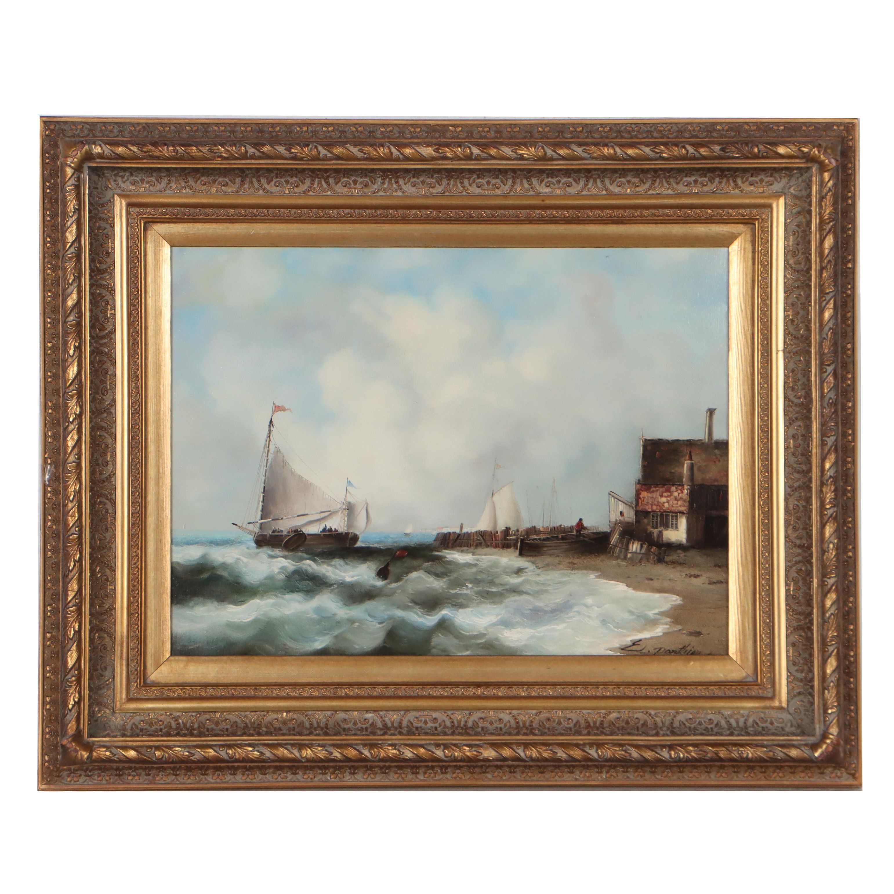 E. Ponthier Coastal Landscape Oil Painting, Late 20th Century | EBTH