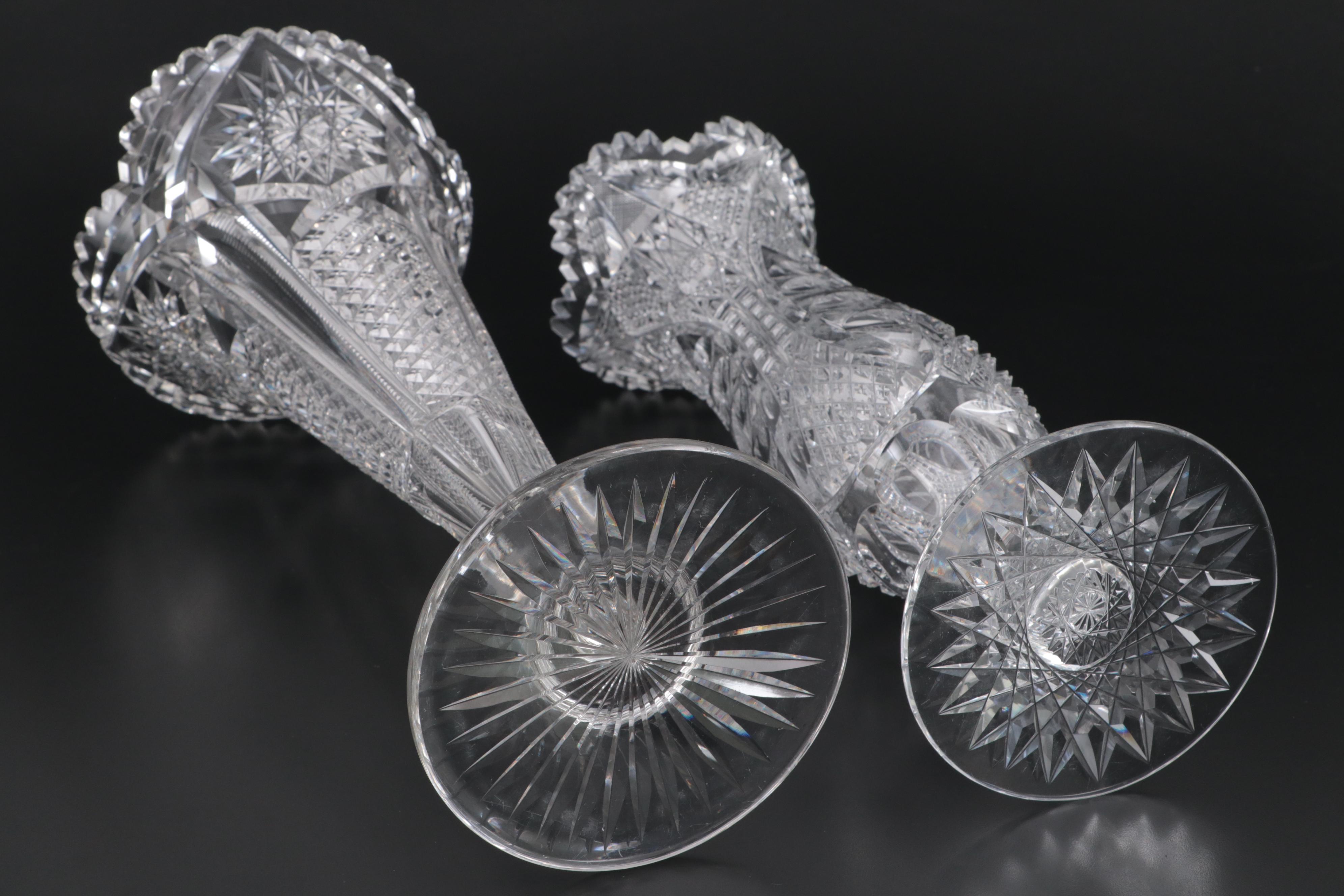 Libbey "Empress" with Clark "American Beauty" Brilliant Cut Glass Vases ...