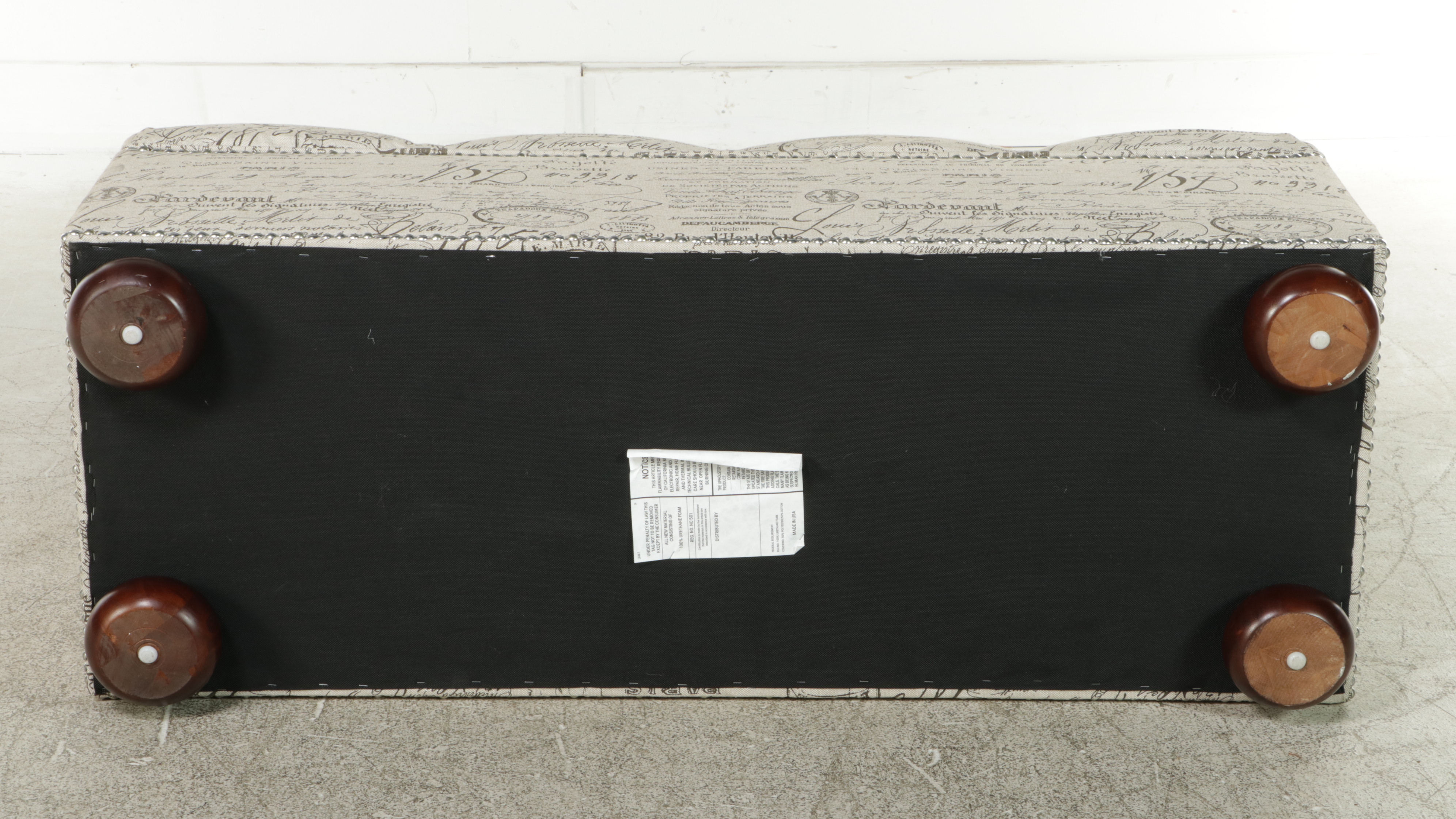 Button-Tufted "French Script" Storage Ottoman/Bench with Nailhead Trim ...