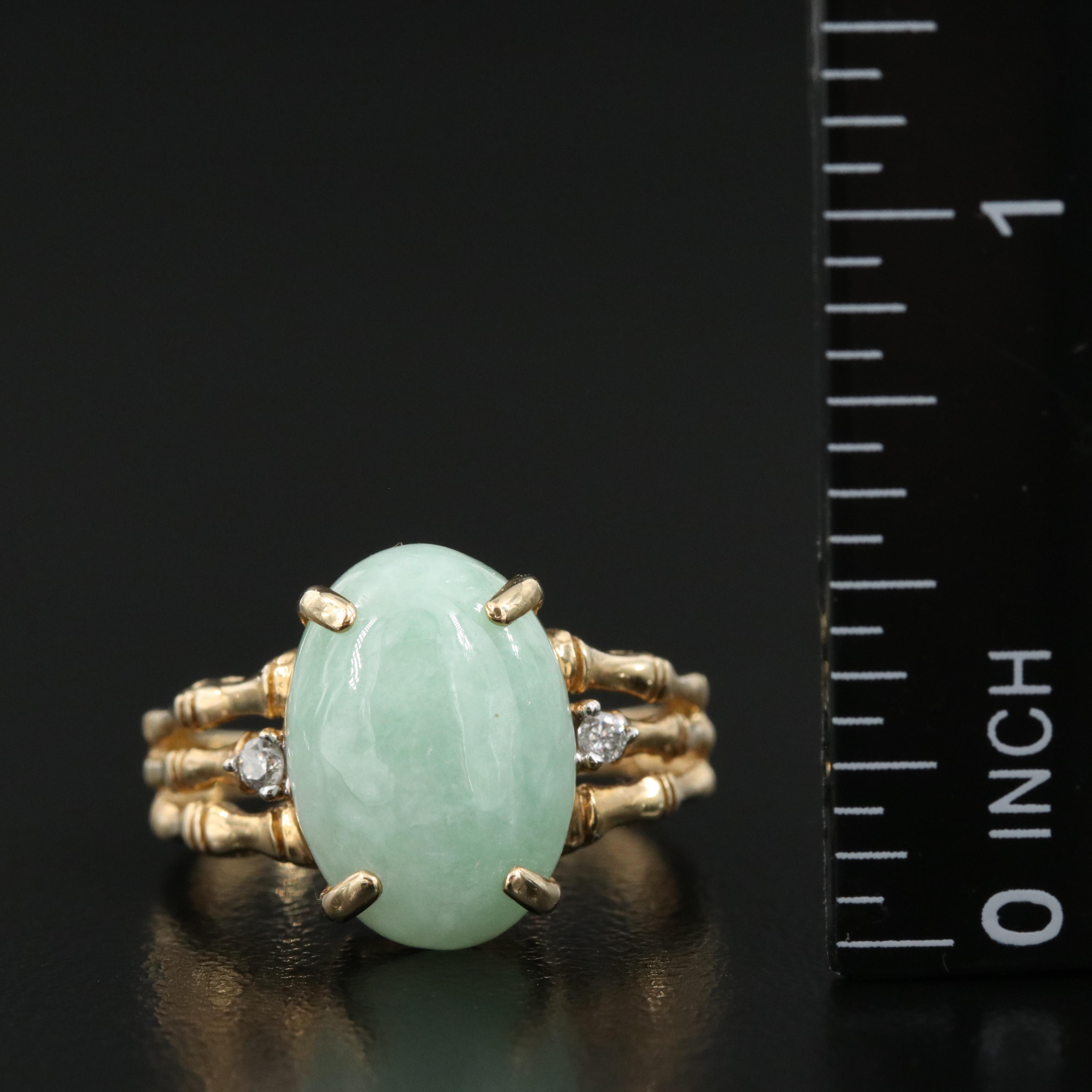 10K Jadeite and Diamond Bamboo Style Ring | EBTH