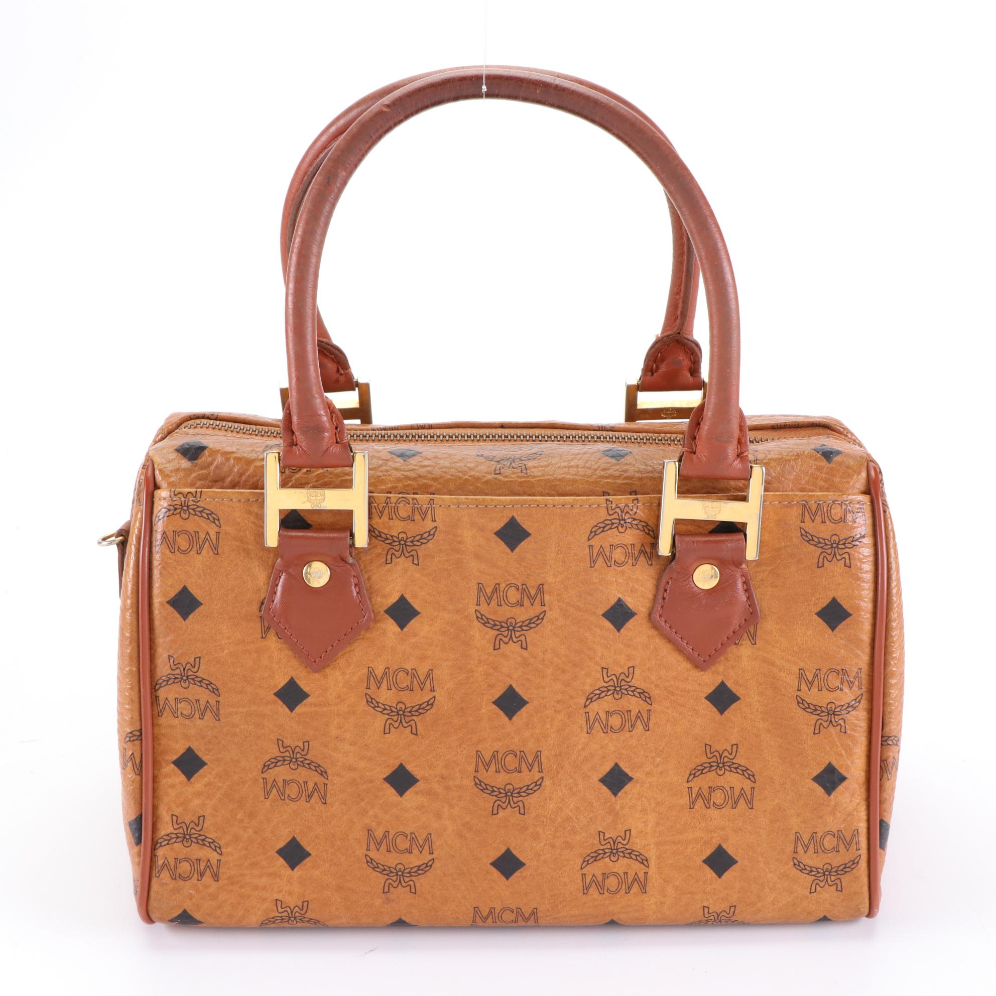 MCM Small Boston Bag in Cognac Monogram Visetos Canvas and Leather | EBTH