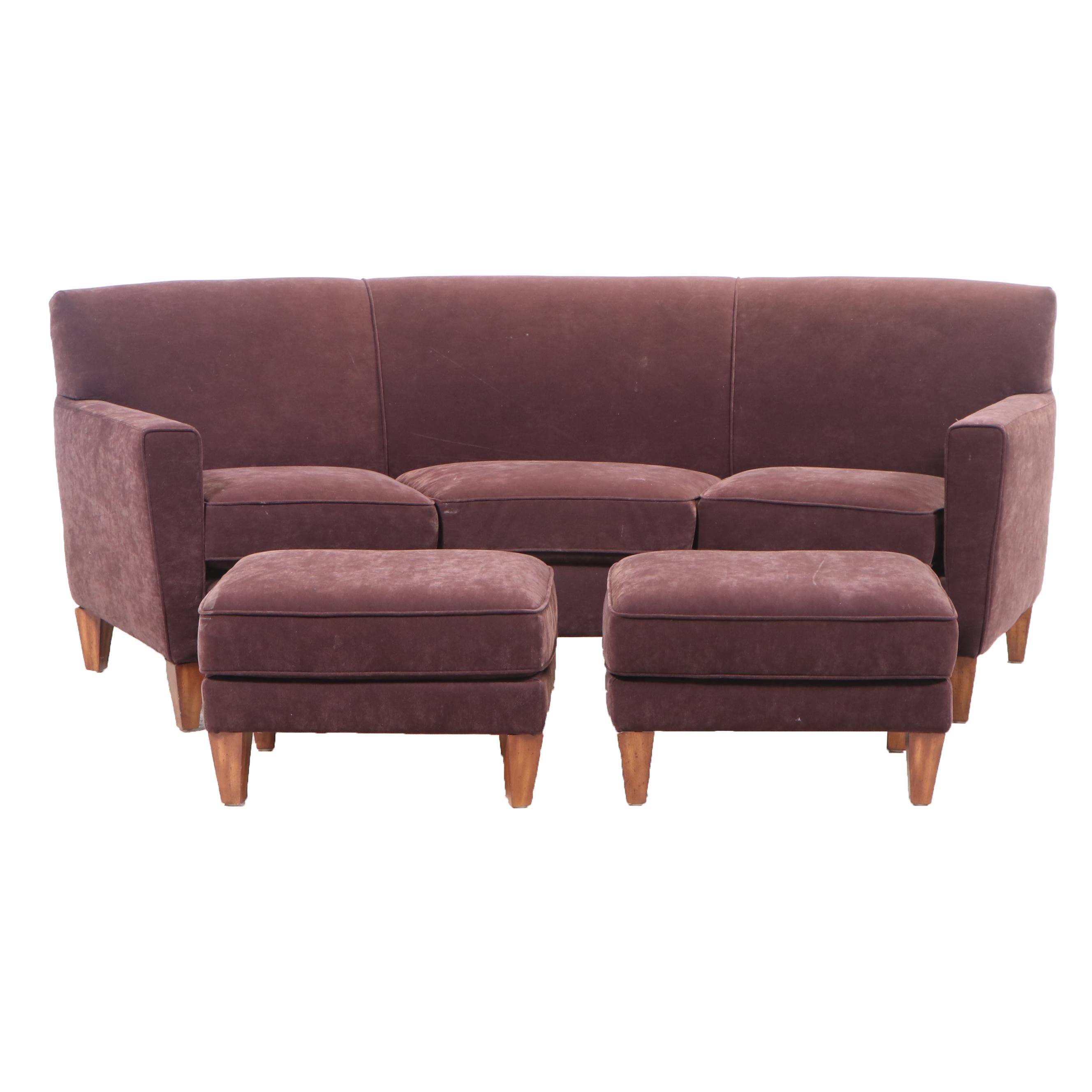 Flexsteel Contemporary Modern Style Angular Sofa with Pair of Ottomans ...