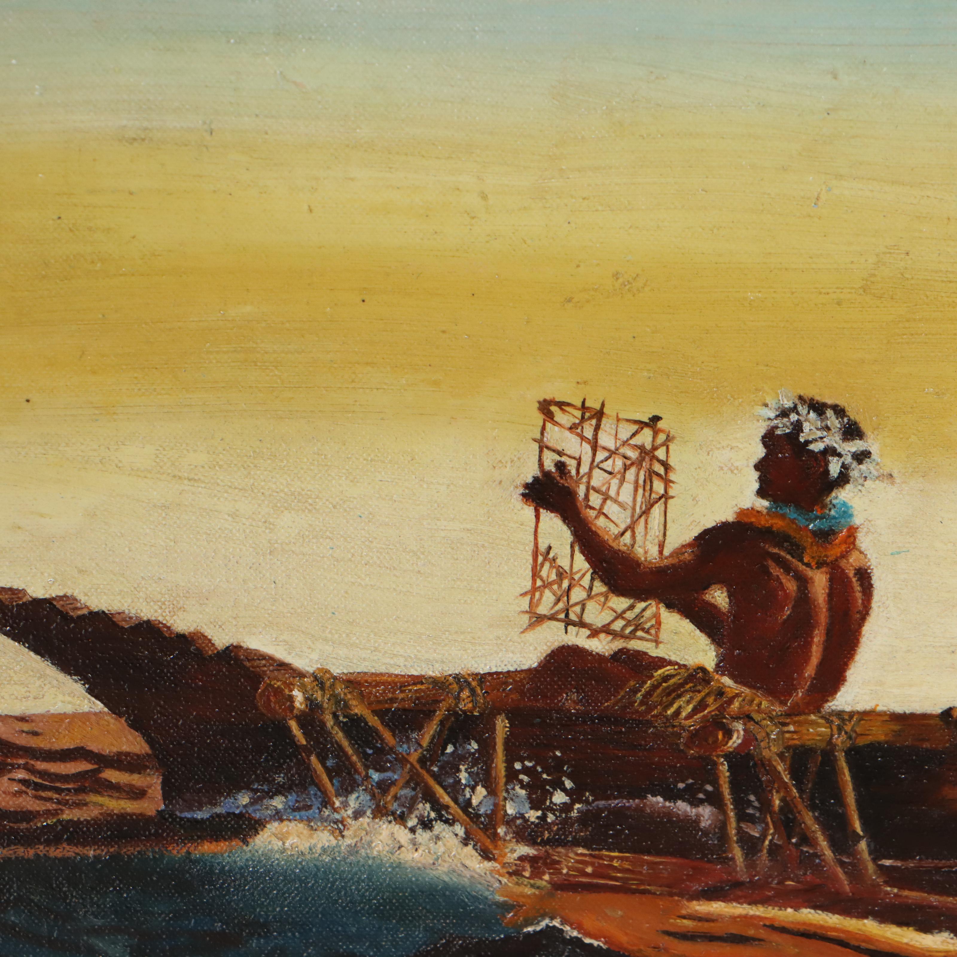 Helen Thomas Dranga Oil Painting of Polynesian Wayfinders, Early 20th ...