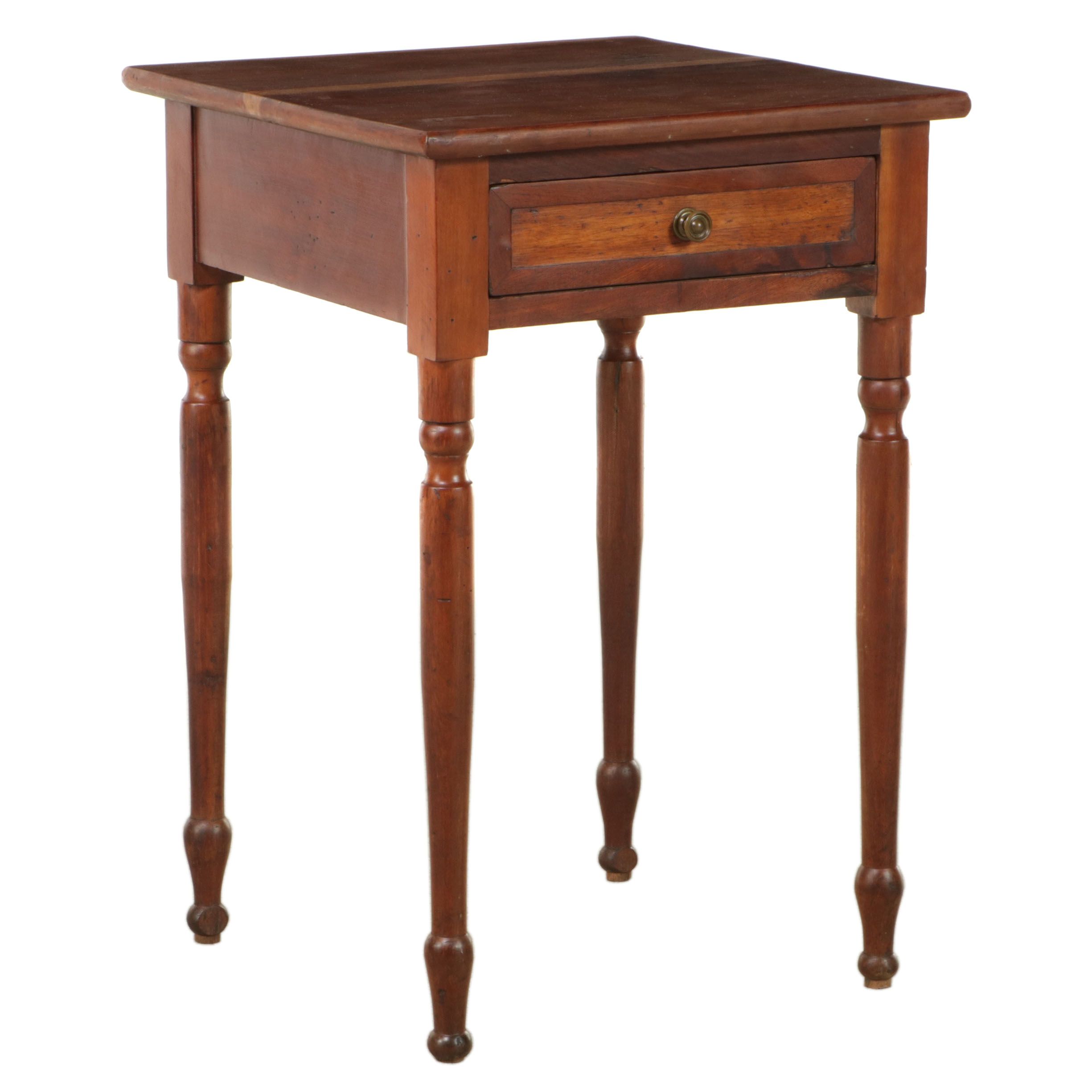 American Primitive Cherrywood and Mahogany-Crossbanded Side Table, 19th Century | EBTH