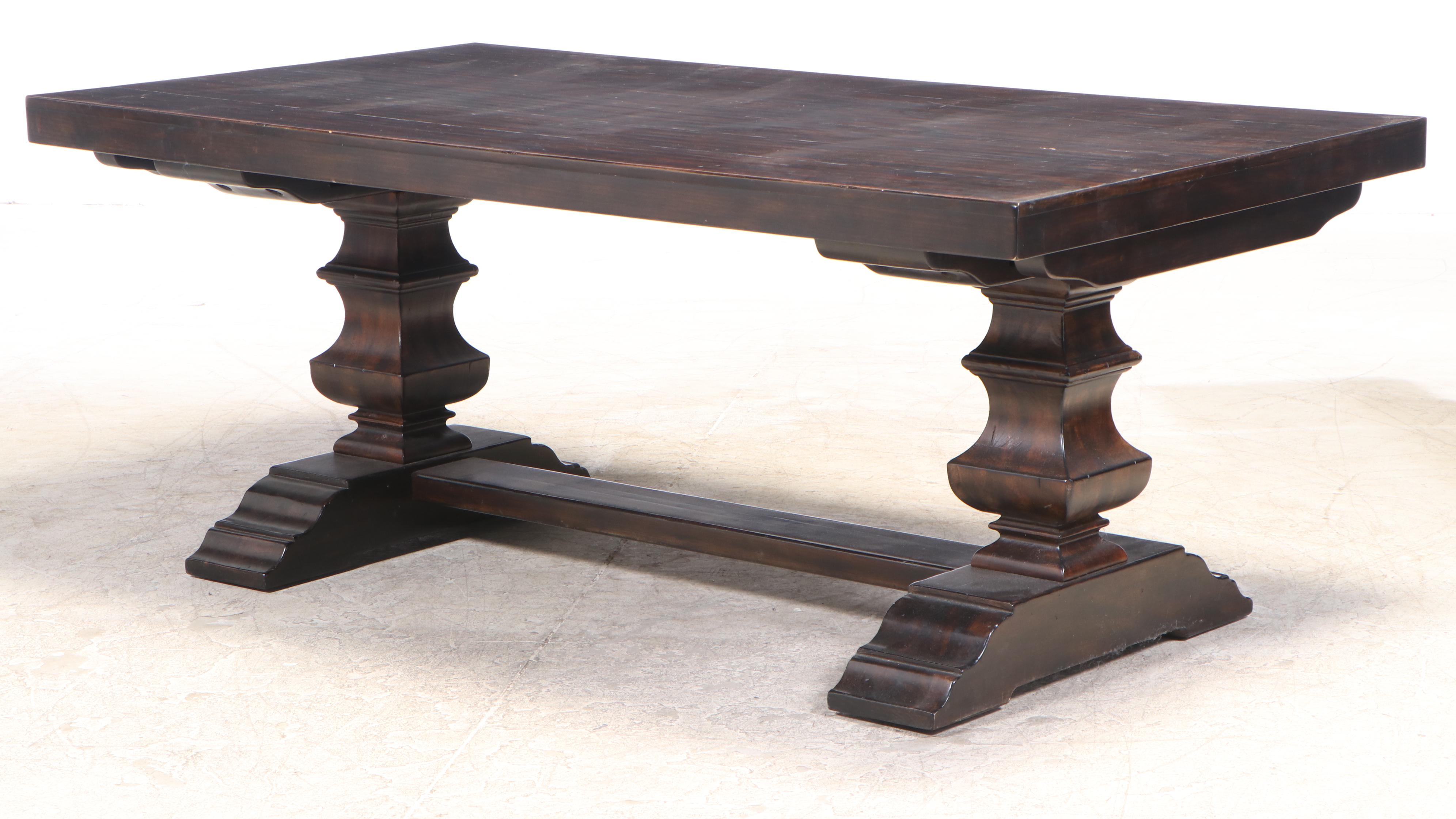 Pottery Barn "Banks" Extending Dining Table Plus Two "Toscana" Benches ...