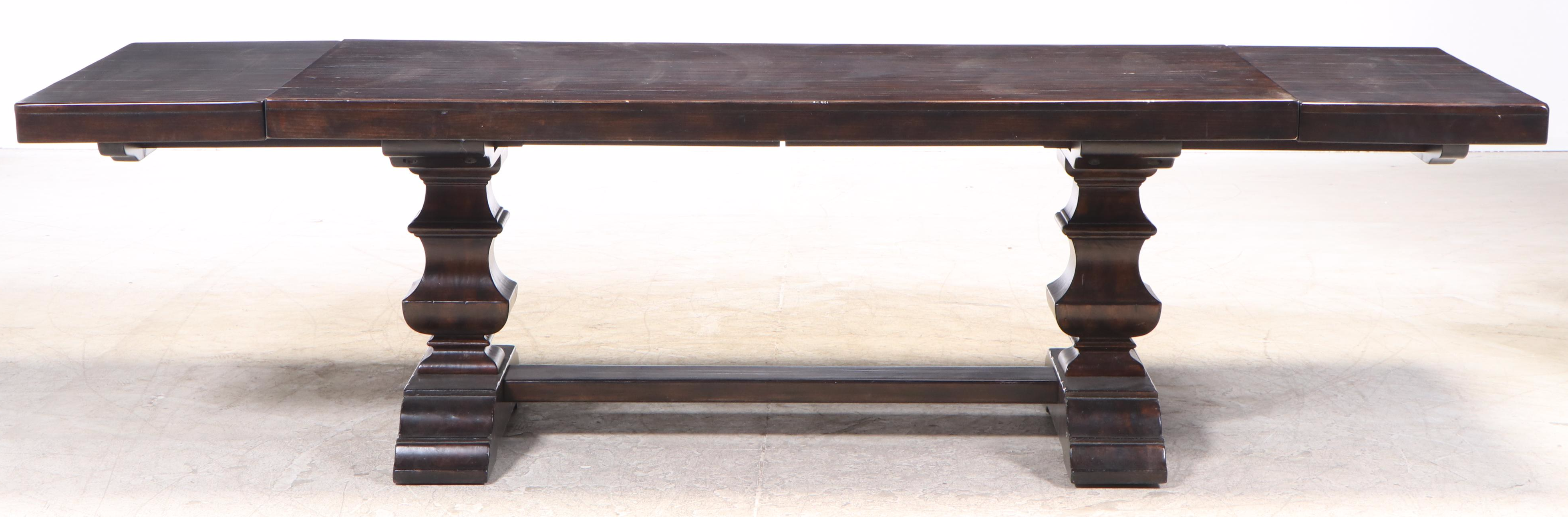 Pottery Barn "Banks" Extending Dining Table Plus Two "Toscana" Benches ...