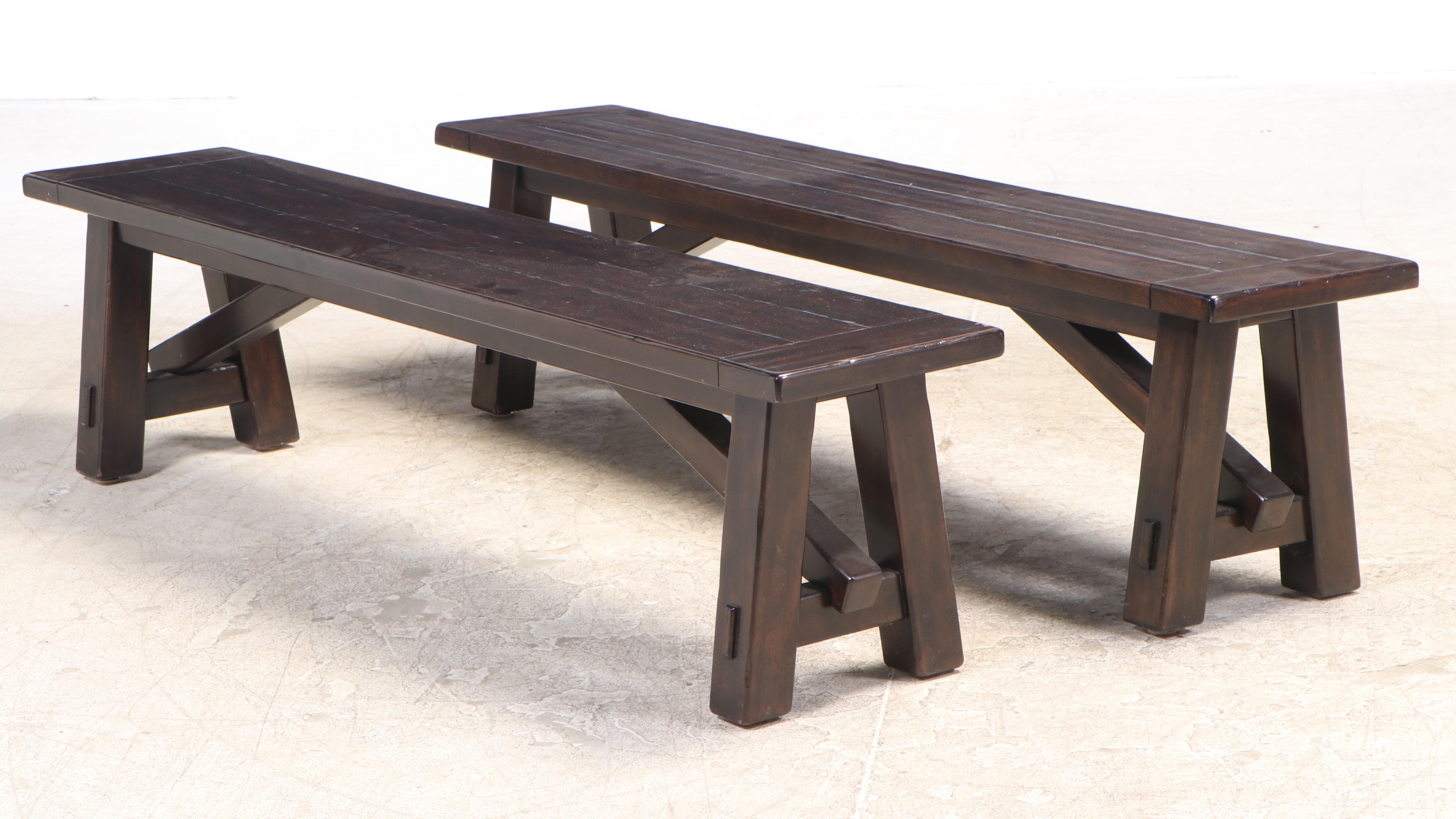 Pottery Barn "Banks" Extending Dining Table Plus Two "Toscana" Benches ...