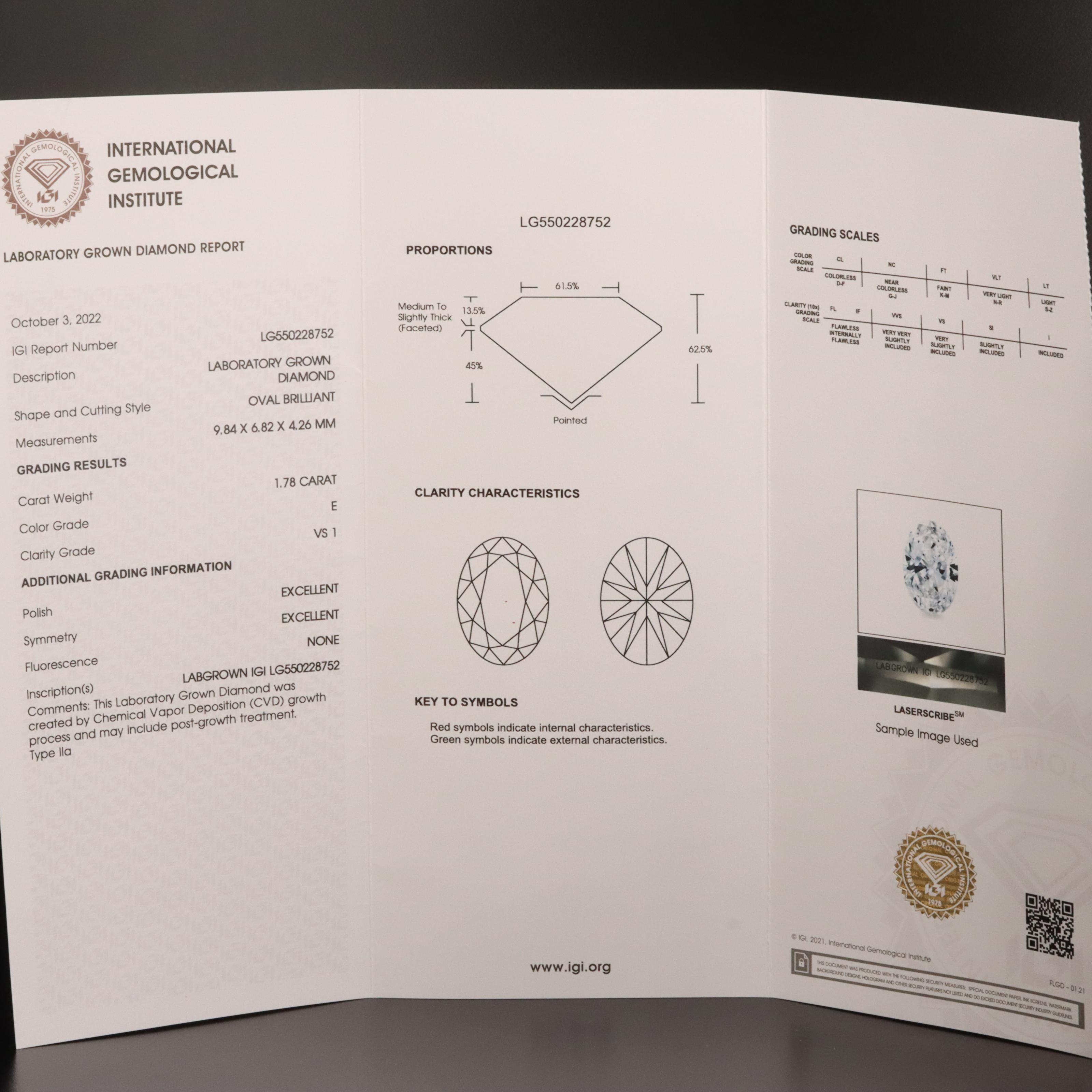 Loose 1.78 CT Lab Grown Diamond with IGI Report | EBTH