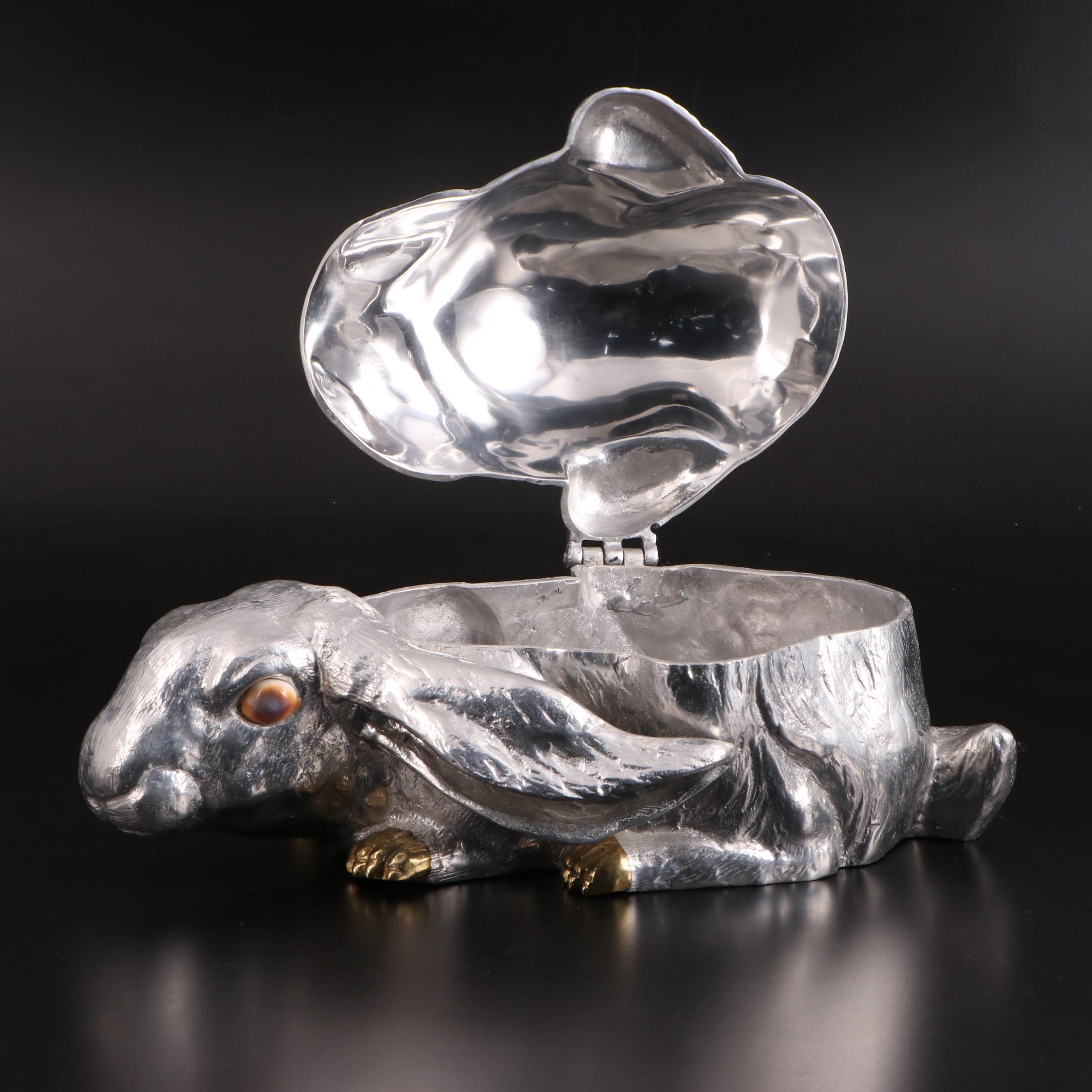 Arthur Court Aluminum and Brass Rabbit Ice Bucket and Wine Cooler, Late ...