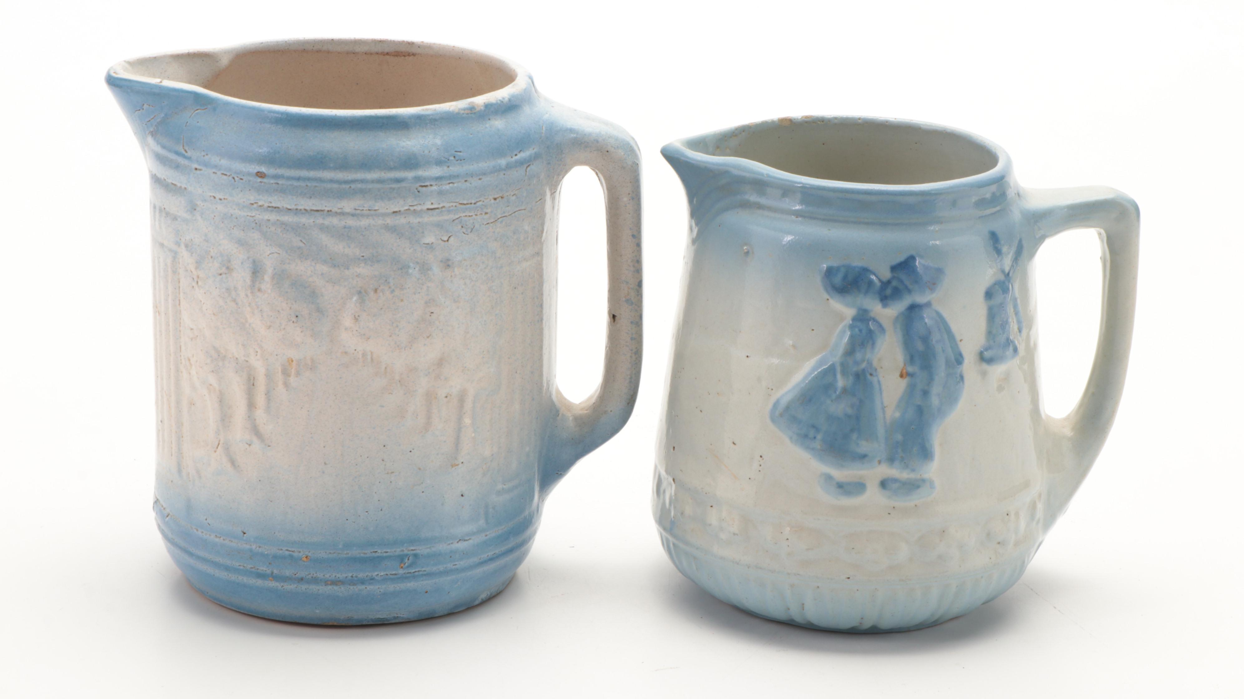 Brush McCoy and Other Blue and Grey Salt Glazed Stoneware Pitchers | EBTH